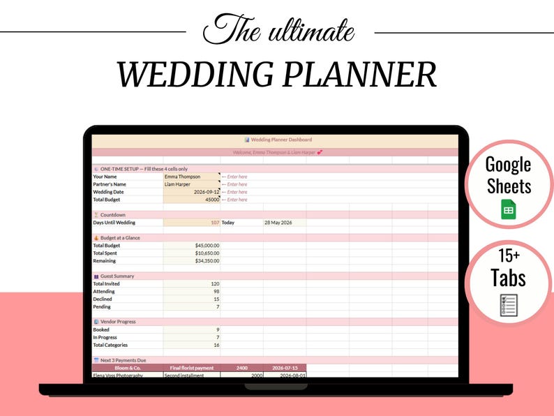 Ultimate Wedding Planner Google Sheets Template | 26-tab Automated ...