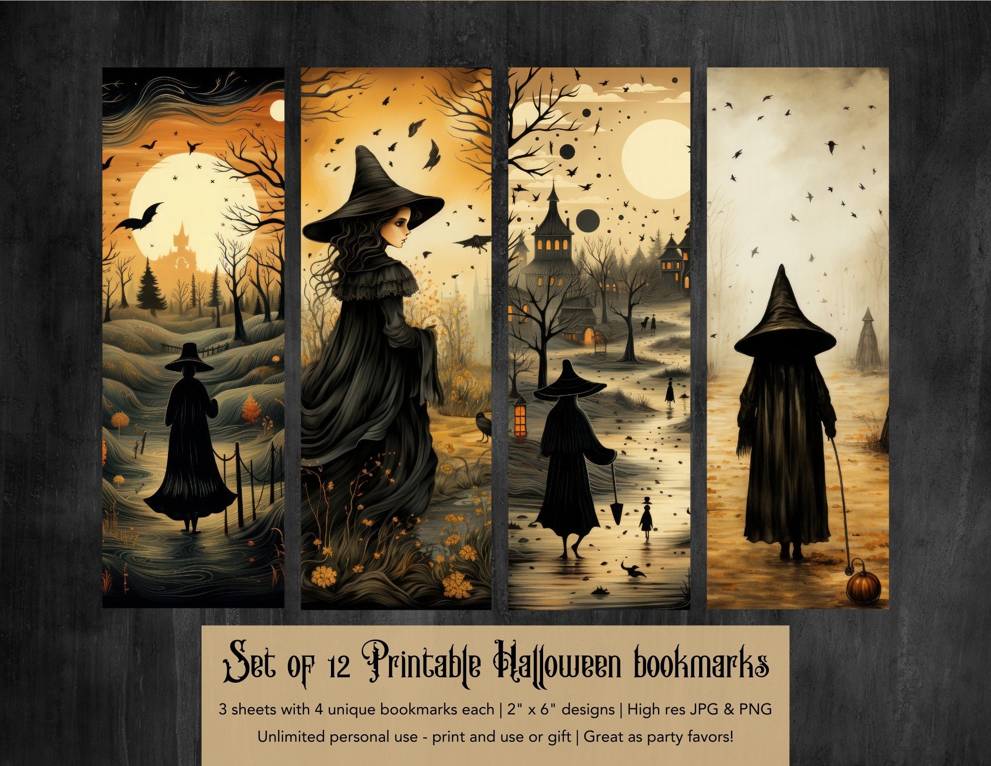 12 Witch Printable Bookmarks | Digital Download JPG Bookmark Set | PNG ...