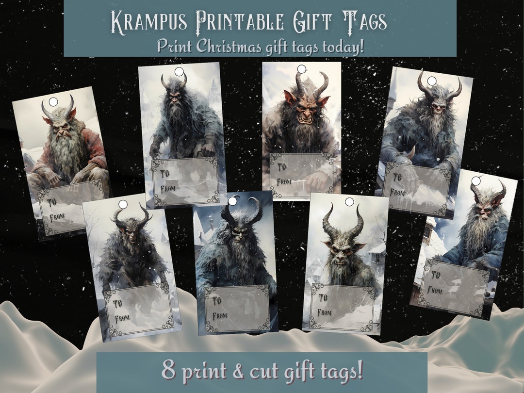 Printable Christmas Gift Tags Featuring Krampus | Creepmas Gift Tags ...