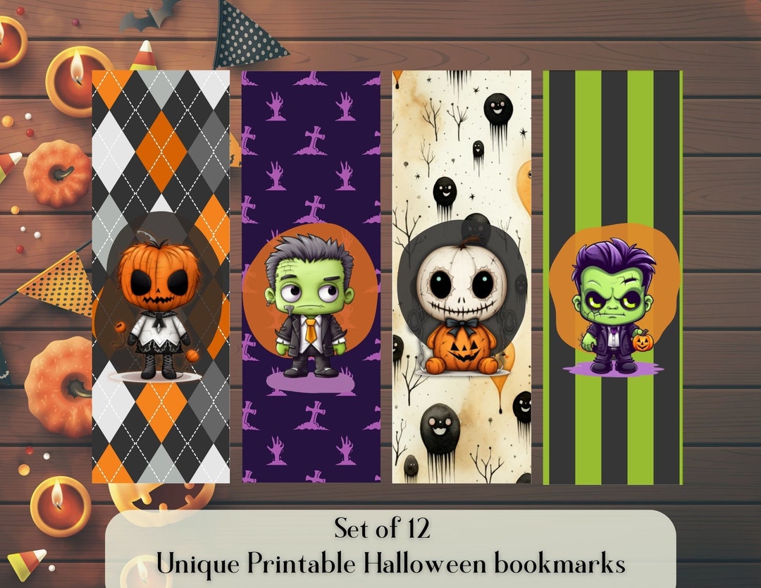 12 Cute Halloween Printable Bookmarks | Digital Download JPG Bookmark ...
