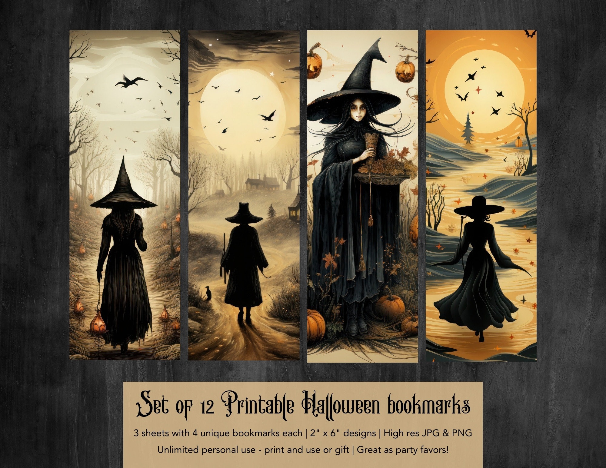 12 Witch Printable Bookmarks | Digital Download JPG Bookmark Set | PNG ...
