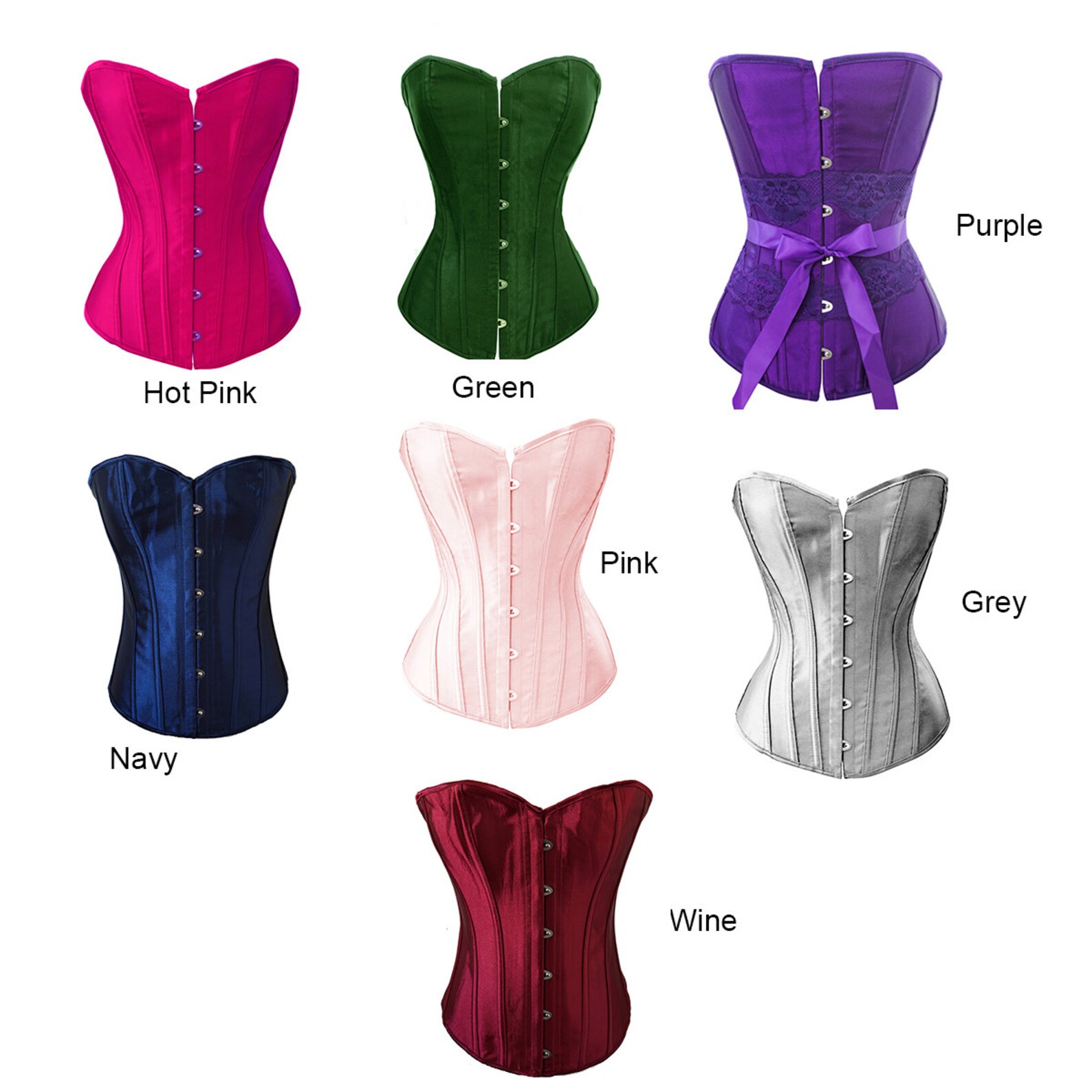 Solid Color Satin Bustier Corset Navy Purple Wine Red Pinks - Etsy