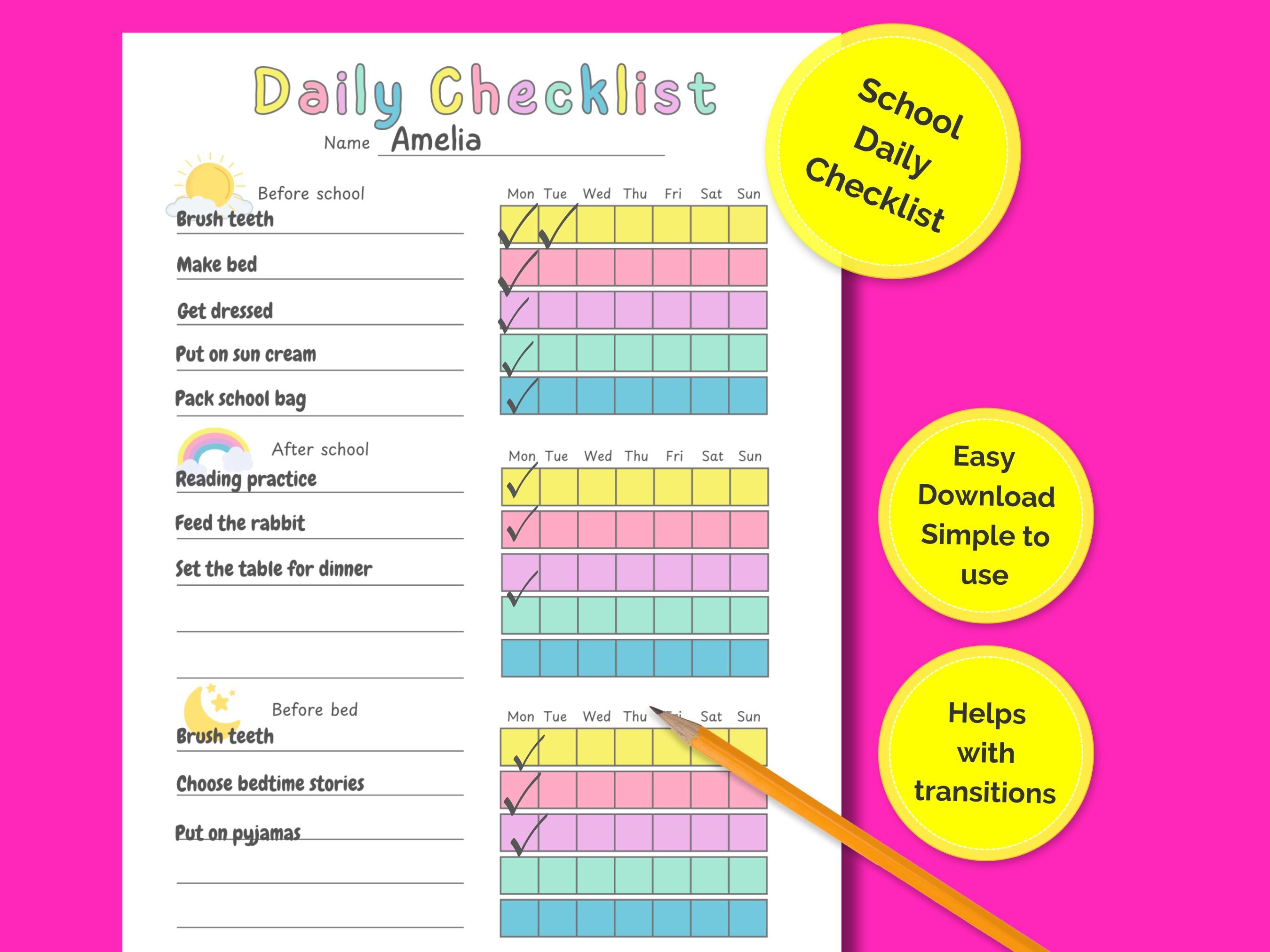 Kids School Day Checklist Printable – Morning & After School Routine ...