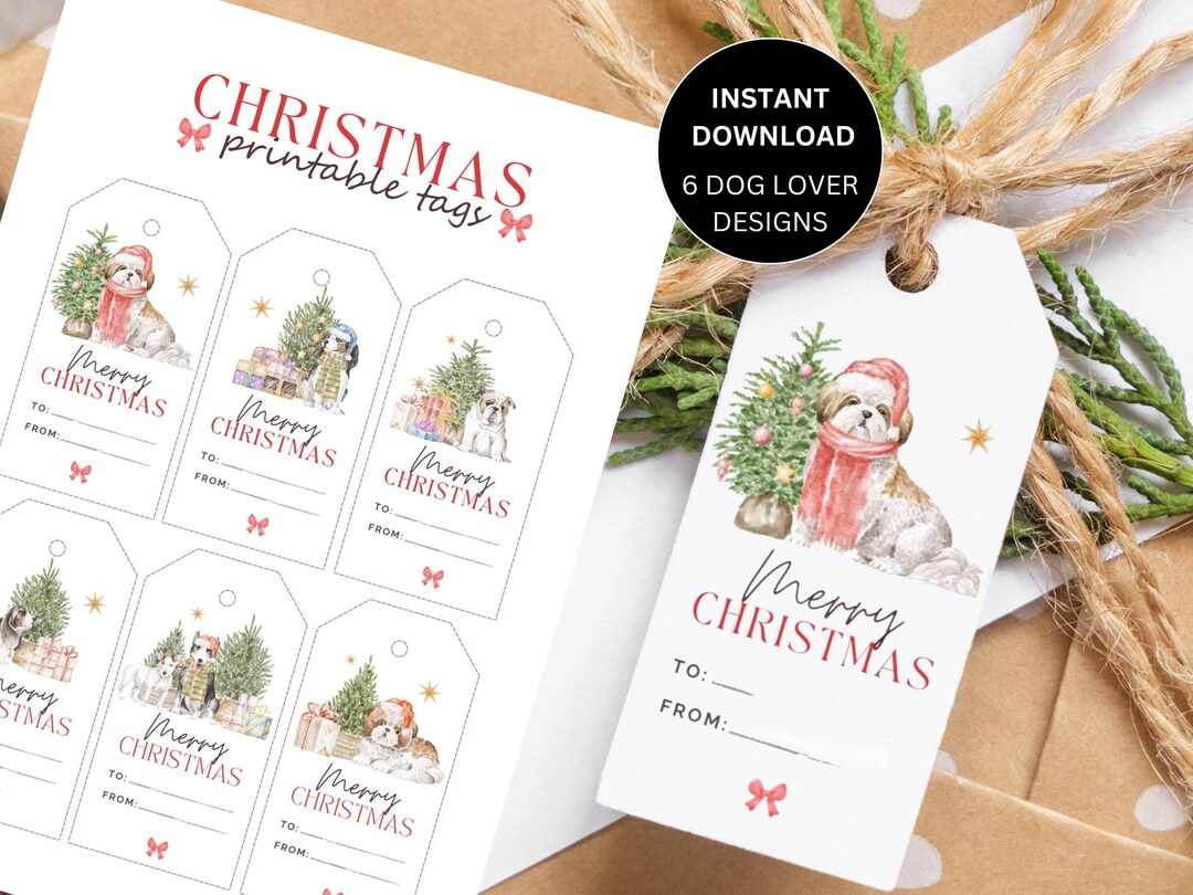 Printable Christmas Gift Tag Dog Breed Holiday Label Christmas Dog Tag ...