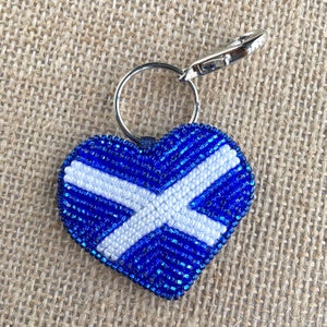 Scotland Flag Keychain, Hand Beaded St Andrews Cross, Scottish Themed ...