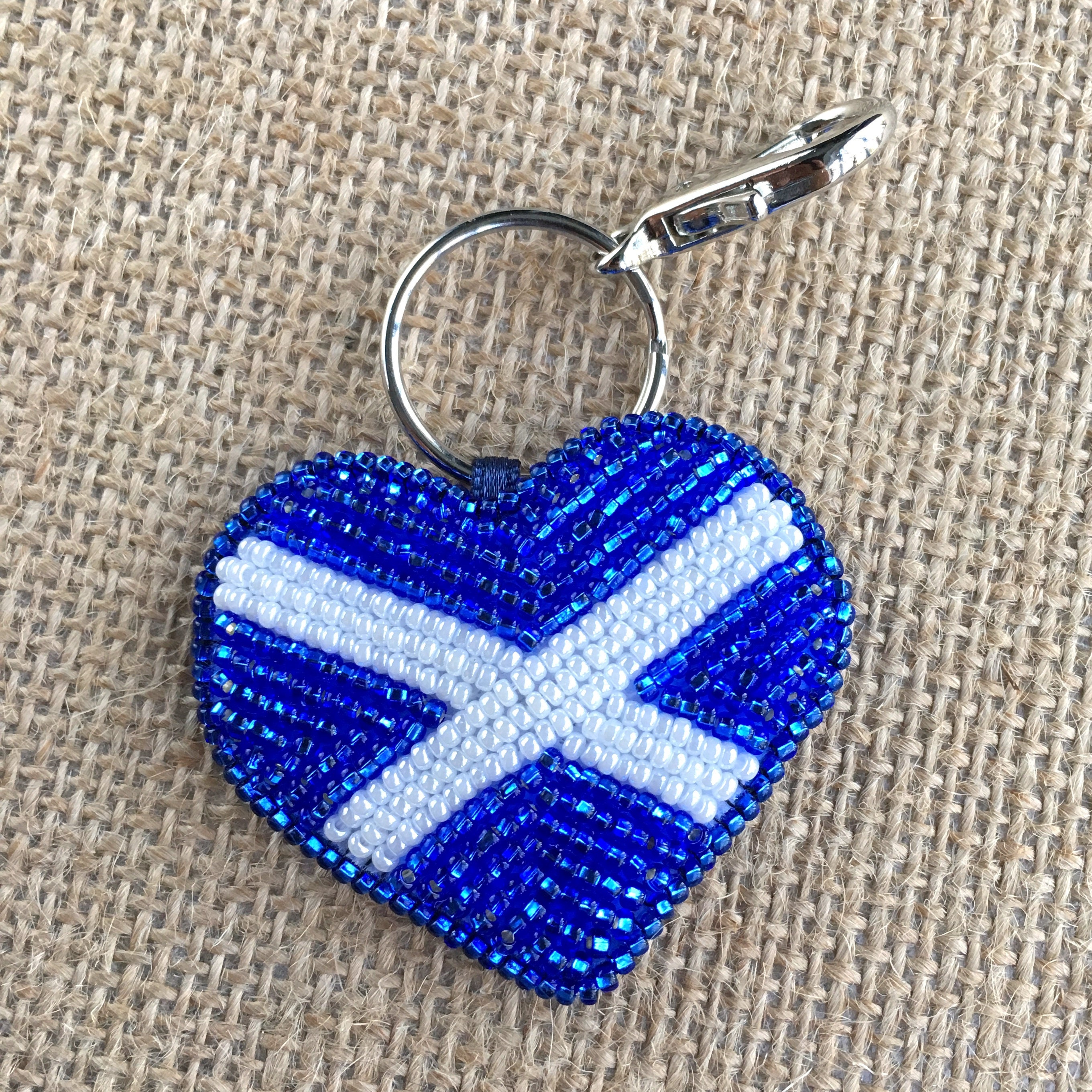 Scotland Flag Keychain, Hand Beaded St Andrews Cross, Scottish Themed ...