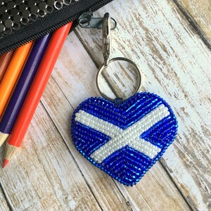Scotland Flag Keychain, Hand Beaded St Andrews Cross, Scottish Themed ...
