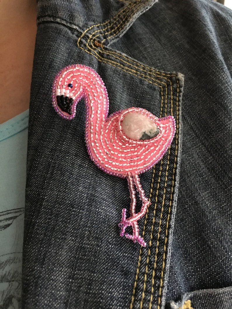 Flamingo Brooch Cute Hand Beaded Pink Bird Pin Fun in the - Etsy