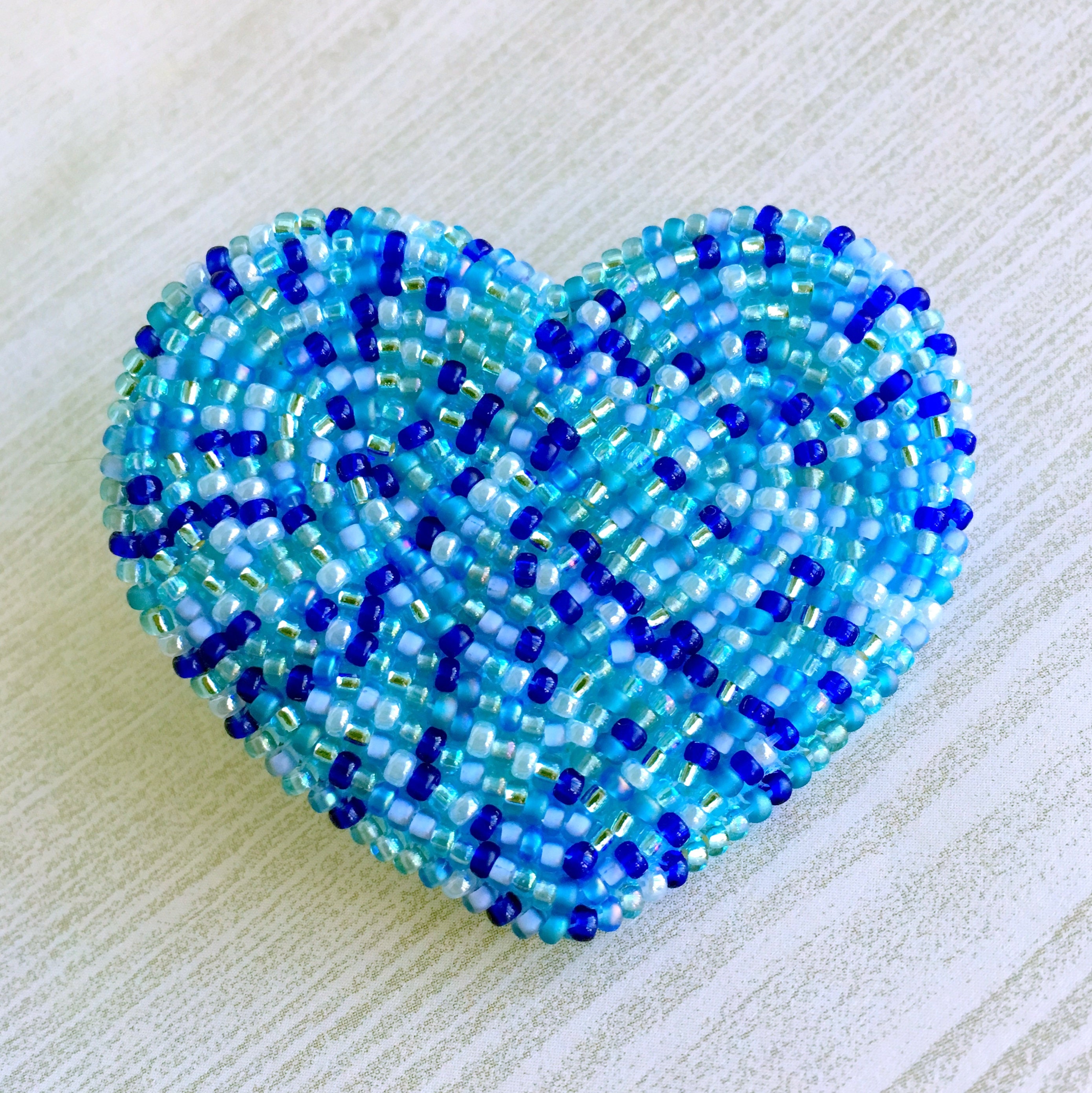 Hand Beaded Heart Brooch, Lapel Pin, Shades of Blue Corsage, Perfect ...