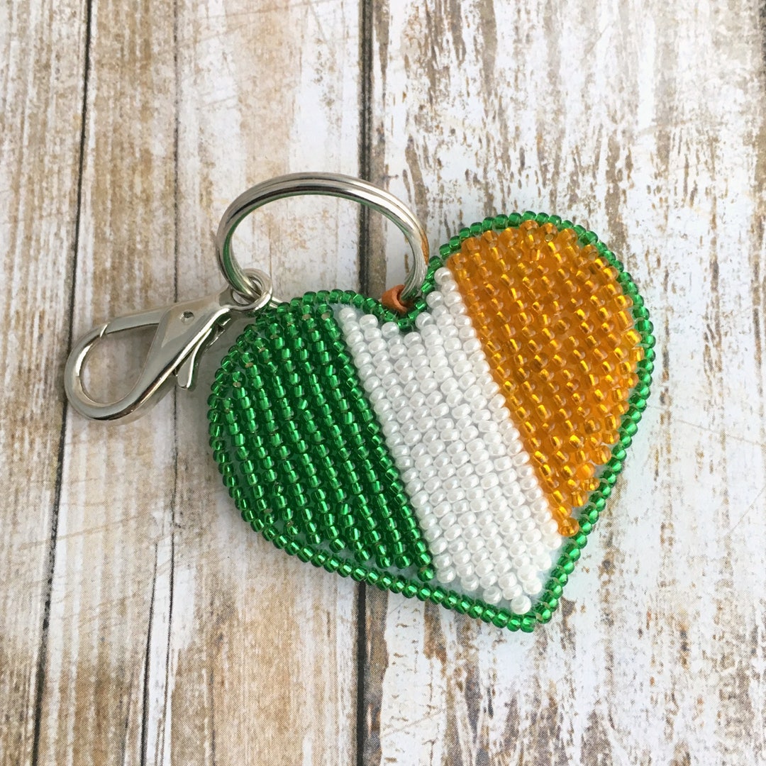 Irish Flag Keychain, Hand Beaded Irish Tricolour, Republic of Ireland ...