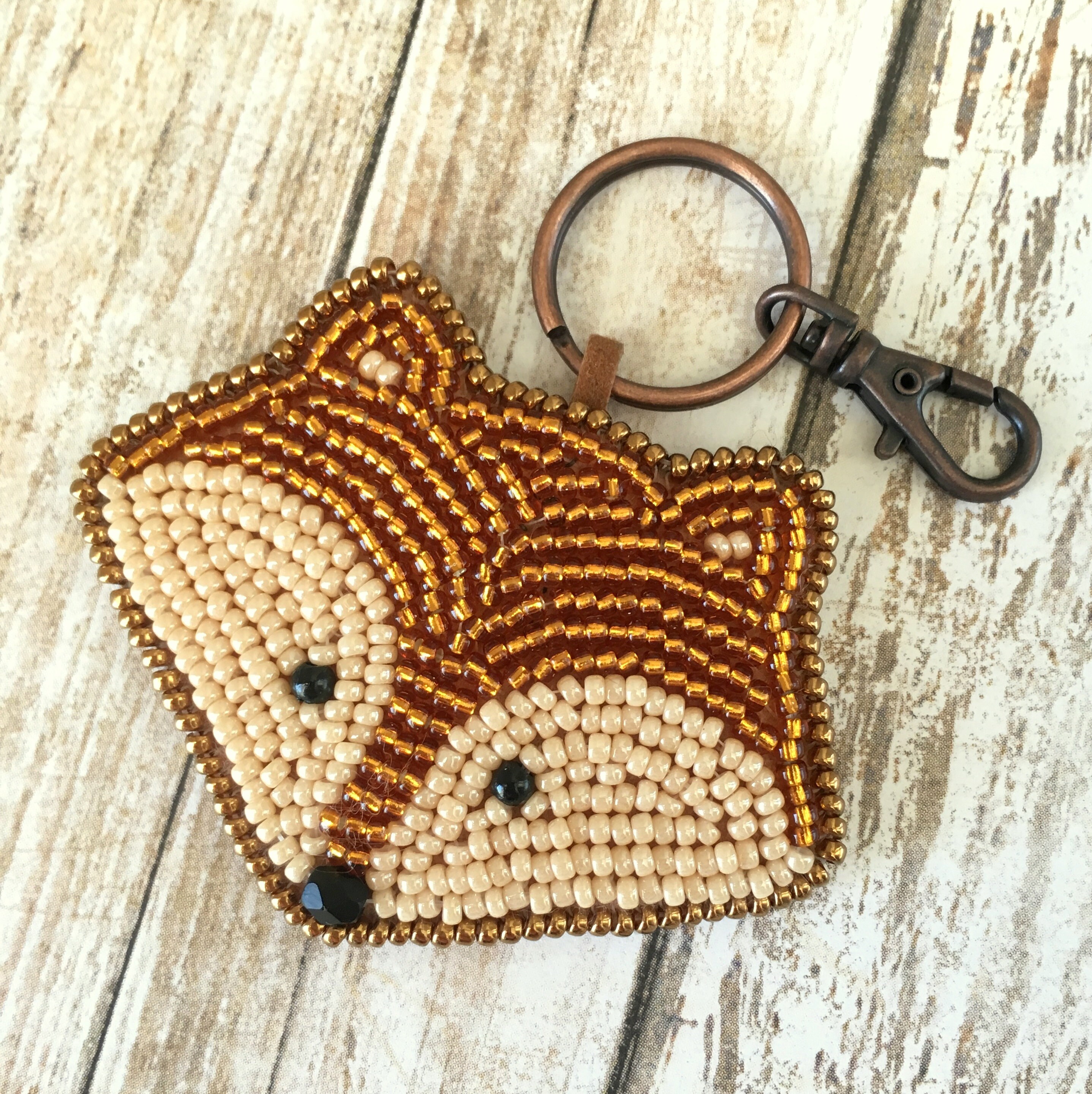 Fox Face Keychain Bead Embroidered Purse Charm Cute Gift - Etsy