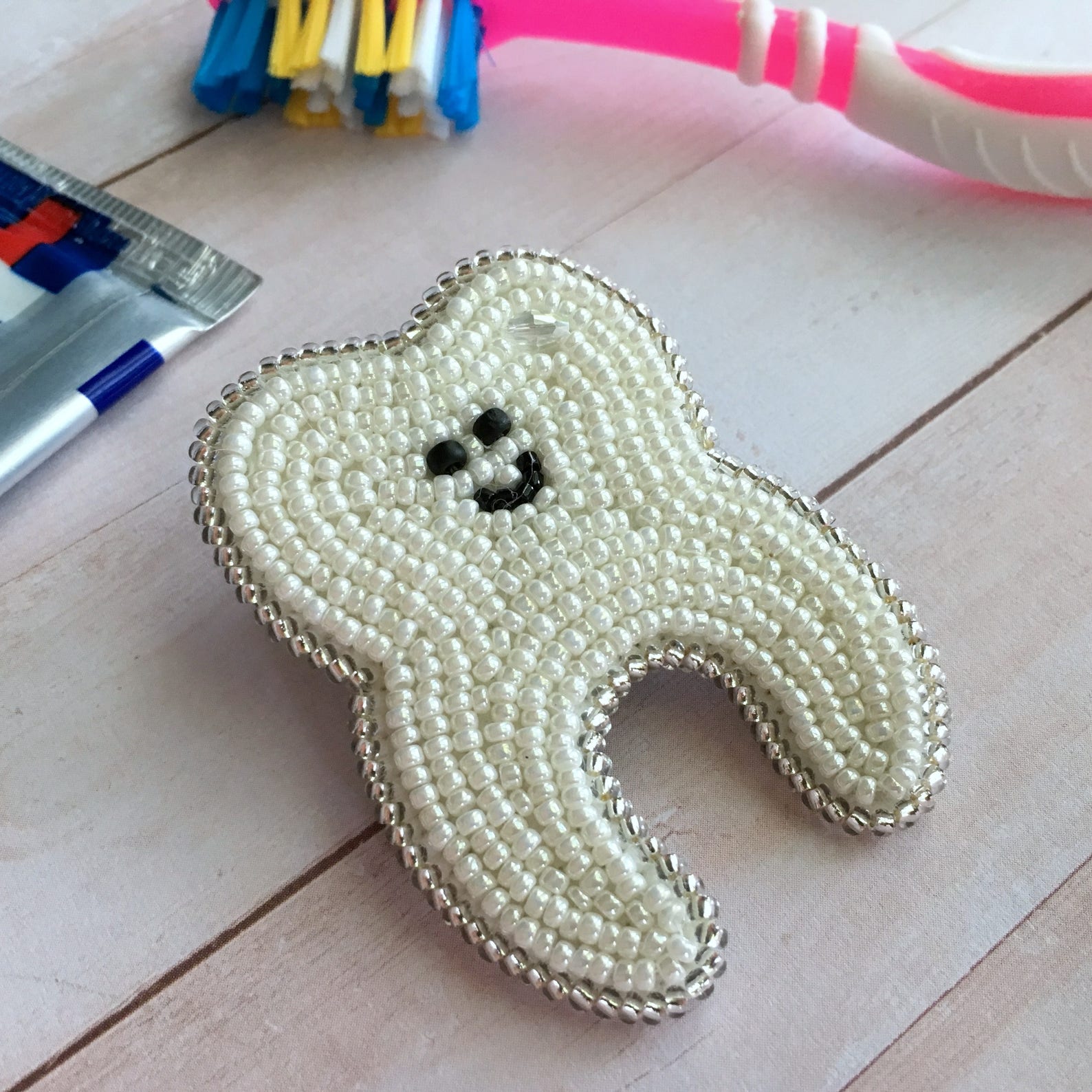 Tooth Brooch Cute Beaded Dental Pin Thank You Gift for - Etsy