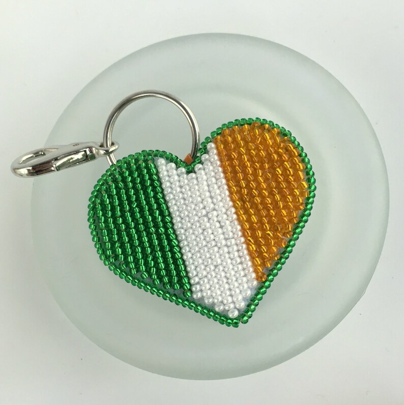 Irish Flag Keychain, Hand Beaded Irish Tricolour, Republic of Ireland ...
