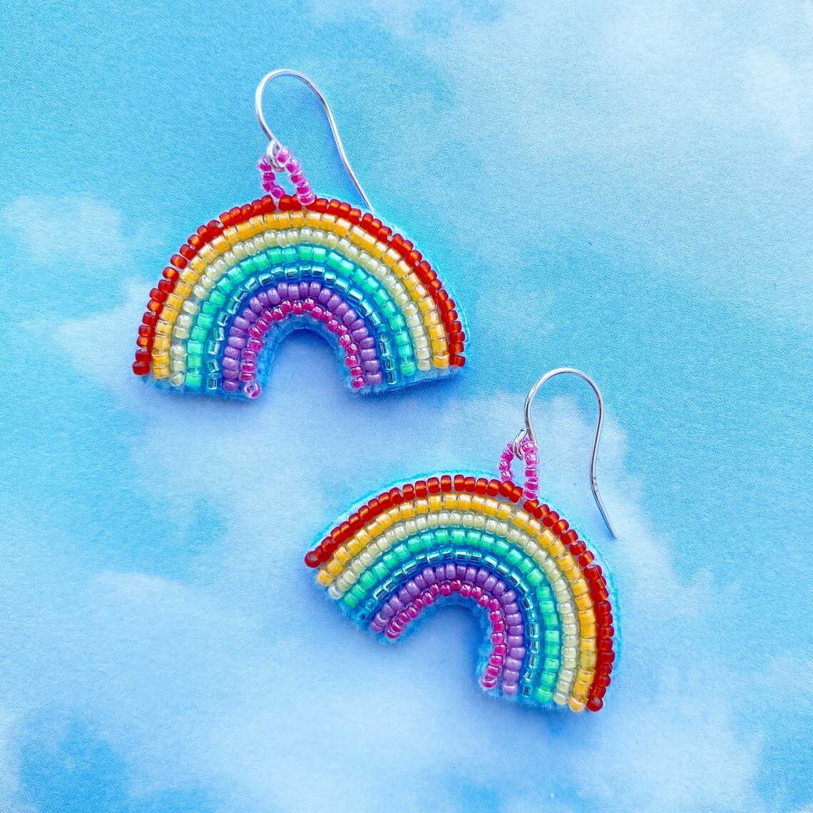 Rainbow Earrings Mini Beaded Rainbows Lightweight With - Etsy