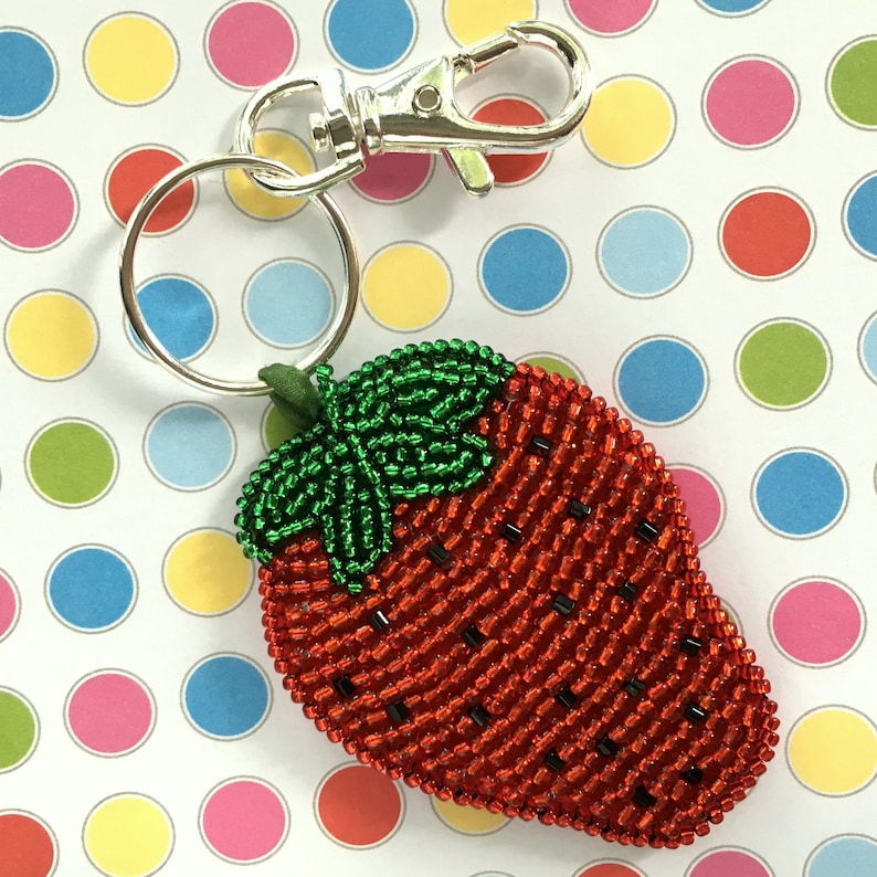 Beaded Strawberry Keychain or Pendant, Hand Embroidered Summer Gift for ...