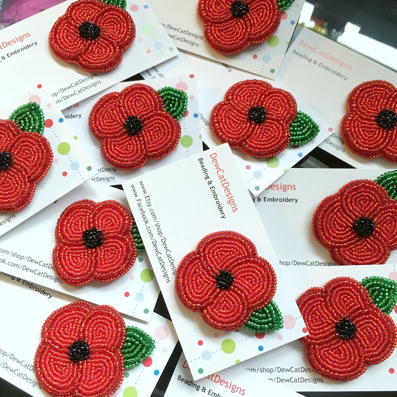 Poppy Brooch Red Beaded Flower Pin Remembrance Day Gifts | Etsy