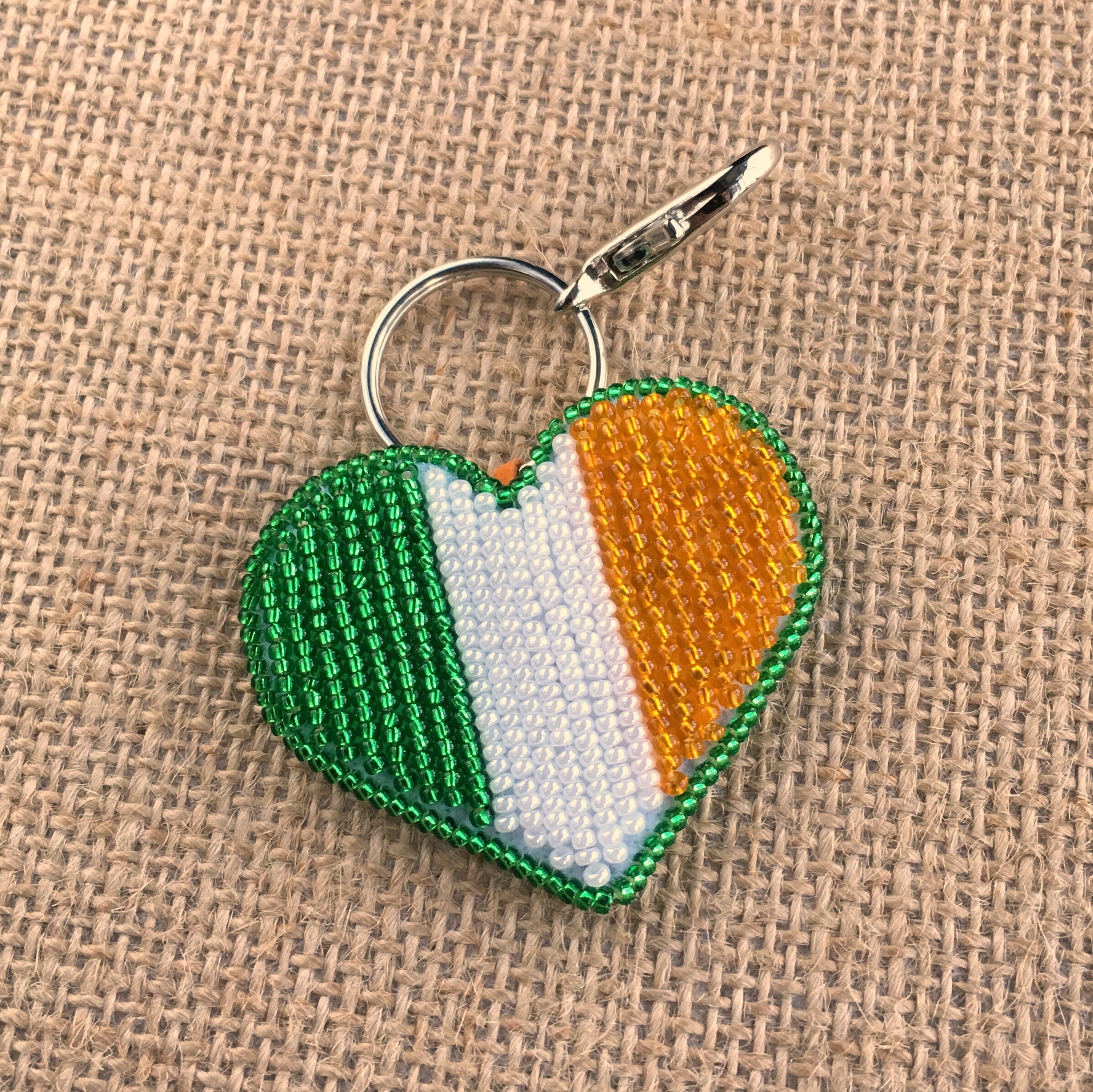 Irish Flag Keychain, Hand Beaded Irish Tricolour, Republic of Ireland ...