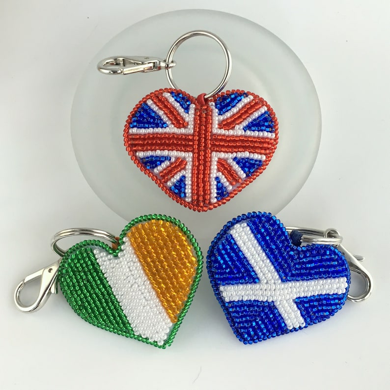 Union Jack Heart Keychain, Hand Beaded UK Flag, Winter Olympics, Great ...