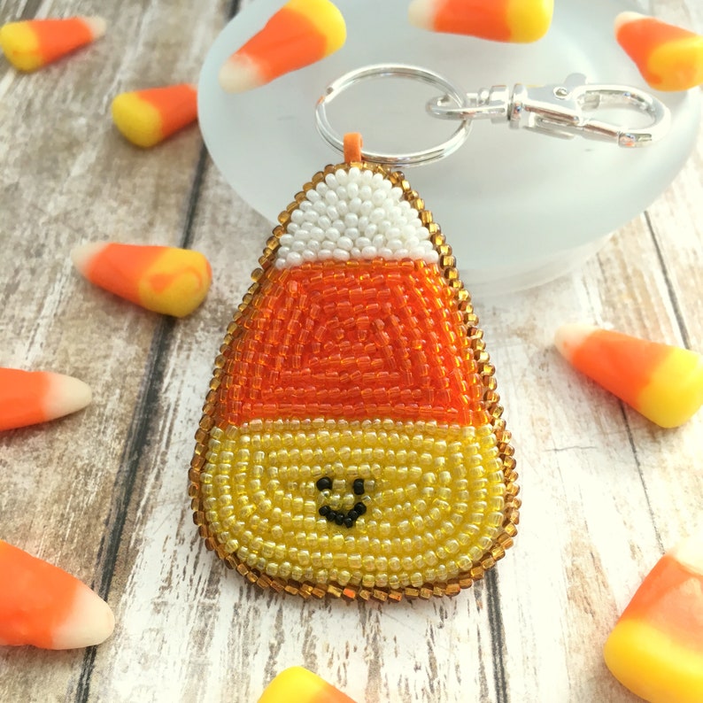 Beaded Candy Corn Keychain or Pendant, Hand Embroidered Fall Gift ...