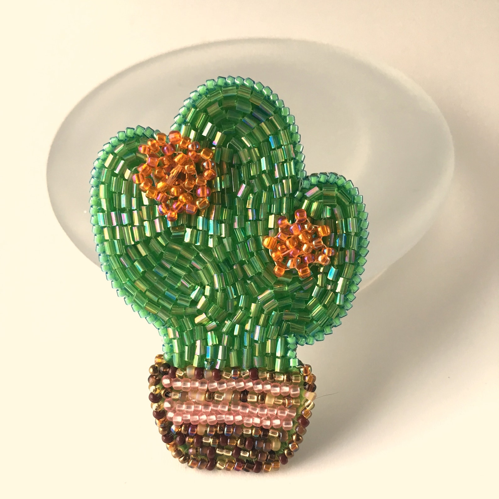 Cactus Brooch Cute Hand Beaded Cactus Plant Pin with Orange | Etsy