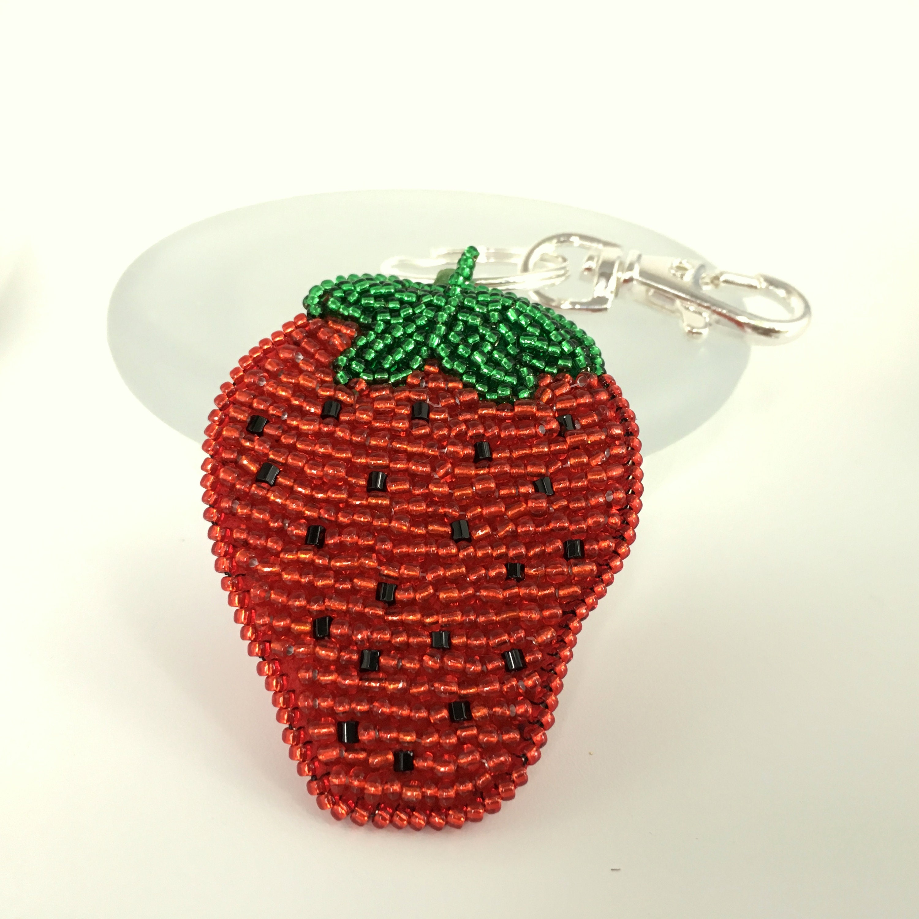 Beaded Strawberry Keychain or Pendant, Hand Embroidered Summer Gift for ...