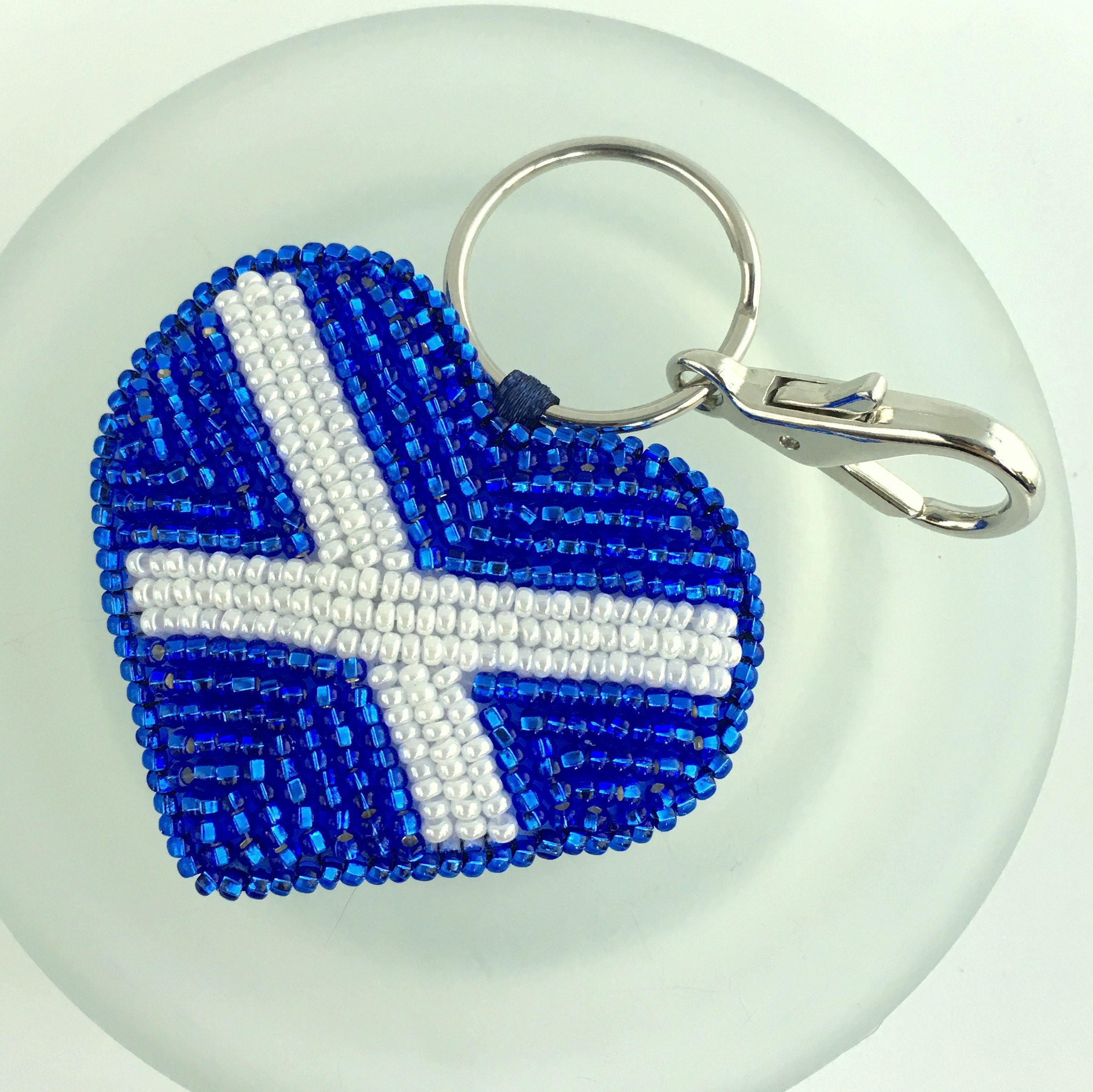 Scotland Flag Keychain, Hand Beaded St Andrews Cross, Scottish Themed ...