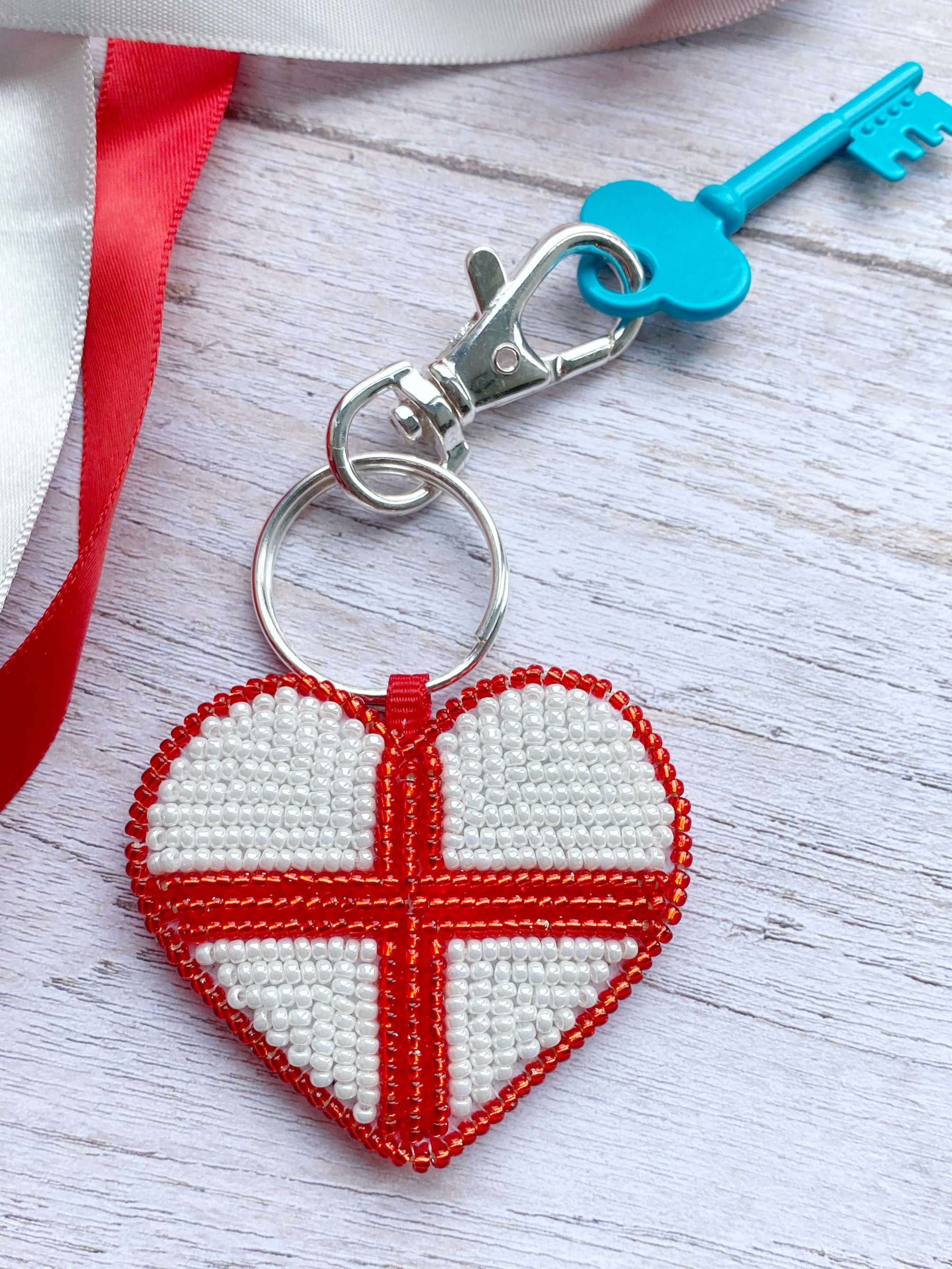 England Flag Keychain Hand Beaded St George's Cross - Etsy UK