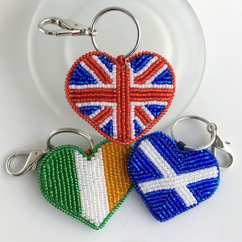 Scotland Flag Keychain, Hand Beaded St Andrews Cross, Scottish Themed ...