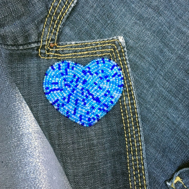 Hand Beaded Heart Brooch, Lapel Pin, Shades of Blue Corsage, Perfect ...