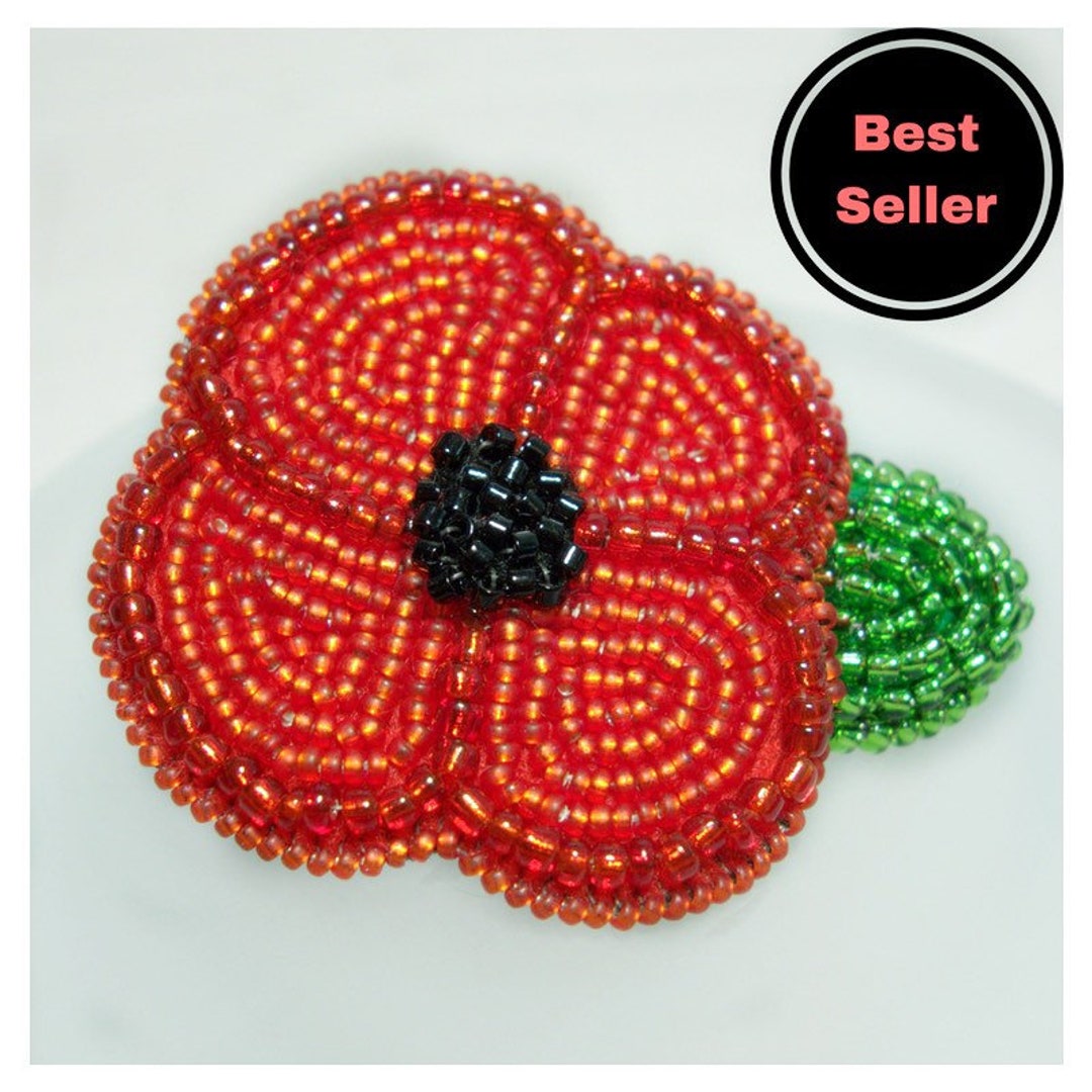 Poppy Brooch Red Beaded Flower Pin Remembrance Day Gifts - Etsy