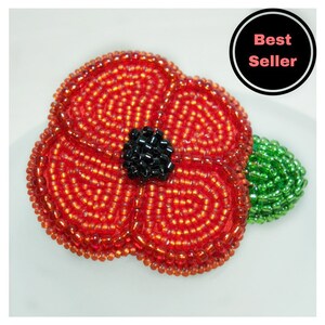 Poppy Brooch Red Beaded Flower Pin Remembrance Day Gifts - Etsy