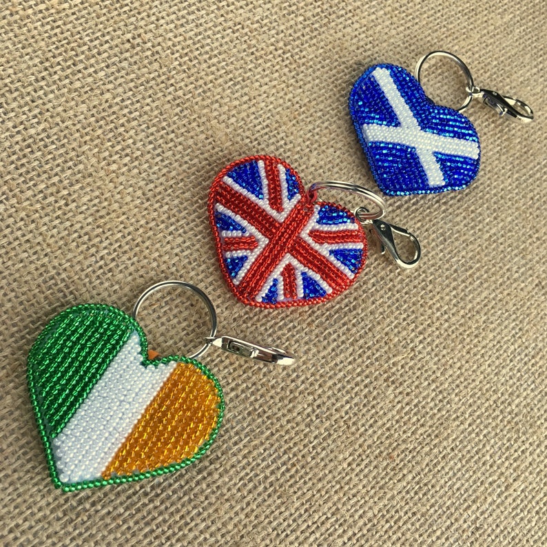Irish Flag Keychain, Hand Beaded Irish Tricolour, Republic of Ireland ...