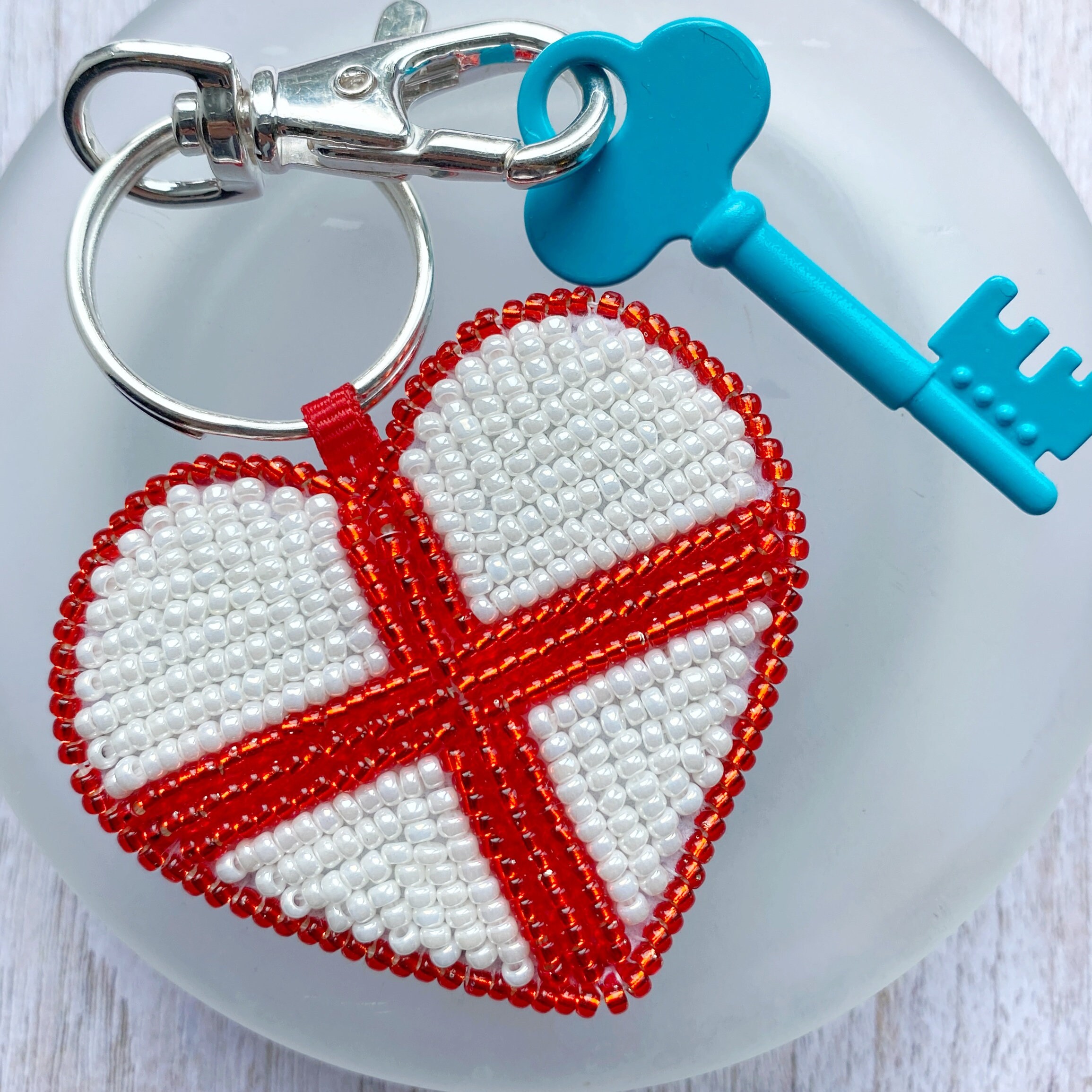 England Flag Keychain Hand Beaded St George's Cross - Etsy UK