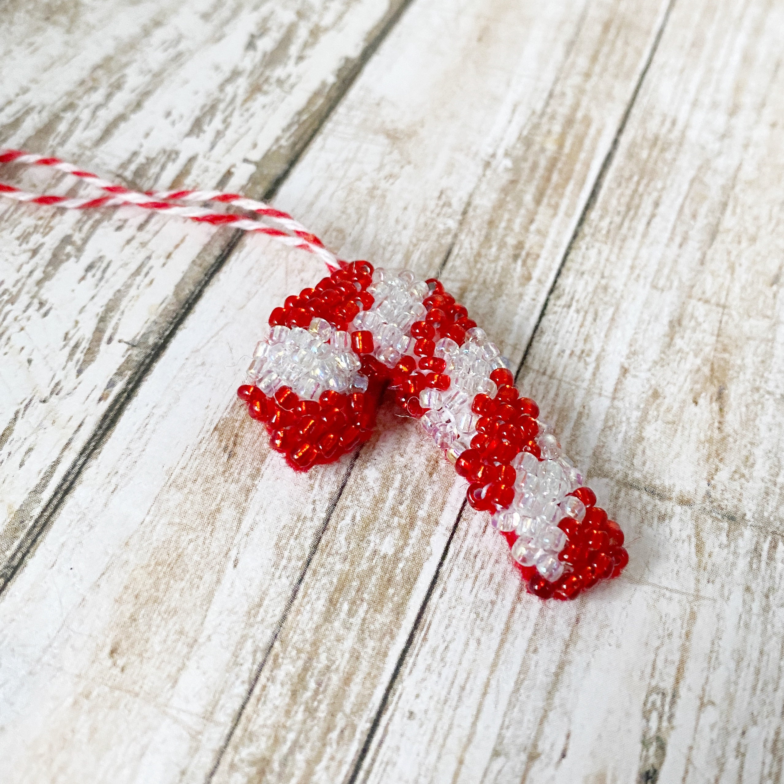 Miniature Candy Cane Ornament, Tiny Tree Decorations Hand Beaded in Red ...