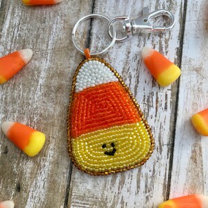 Beaded Candy Corn Keychain or Pendant, Hand Embroidered Fall Gift ...