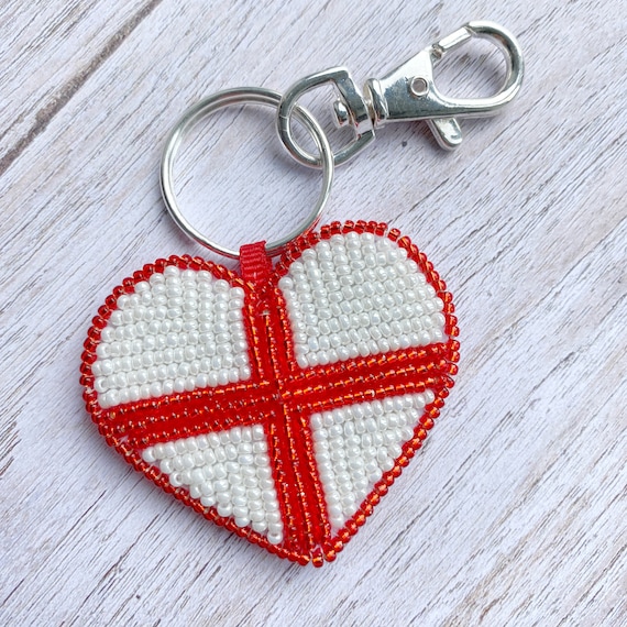 England Flag Keychain Hand Beaded St George's Cross | Etsy