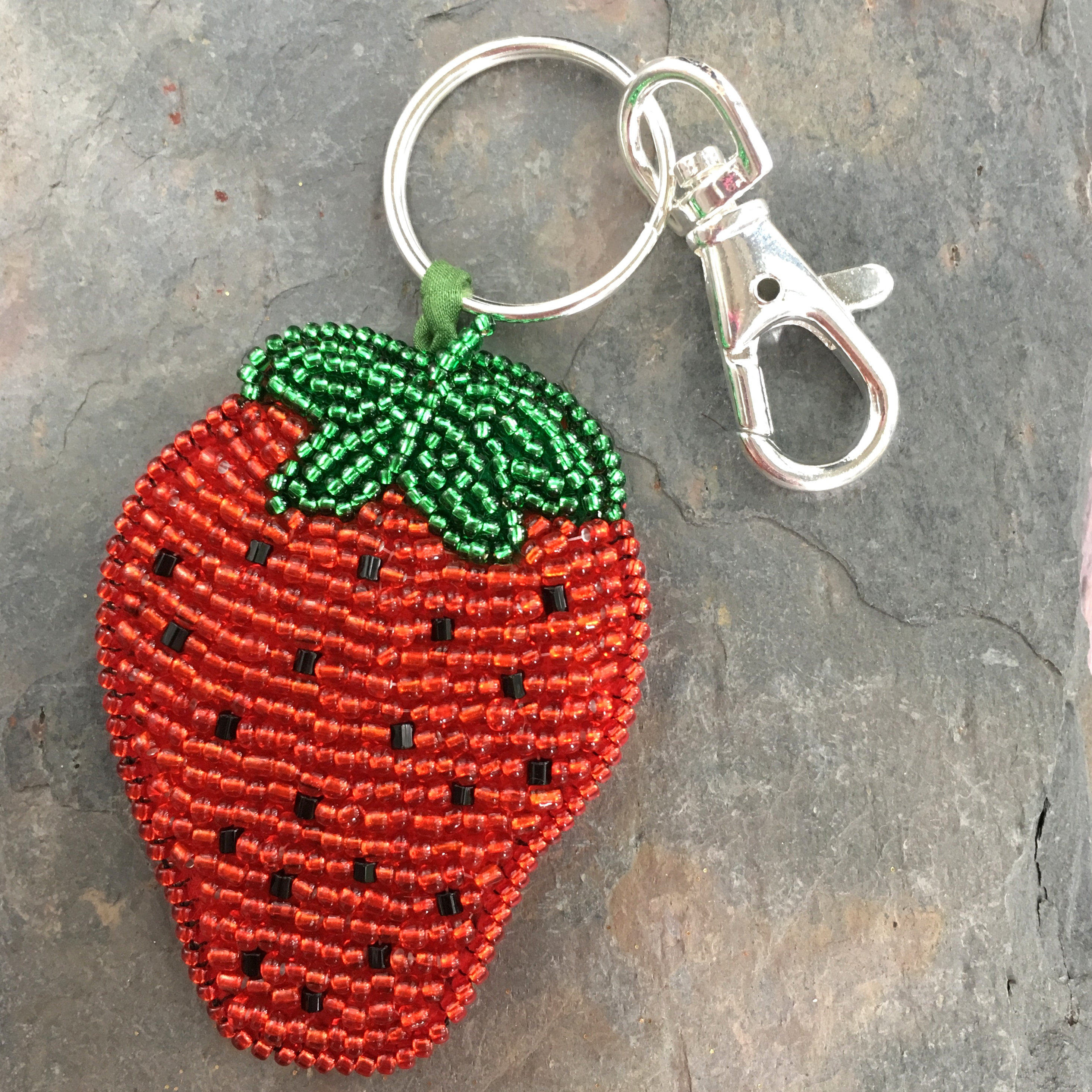 Beaded Strawberry Keychain or Pendant, Hand Embroidered Summer Gift for ...