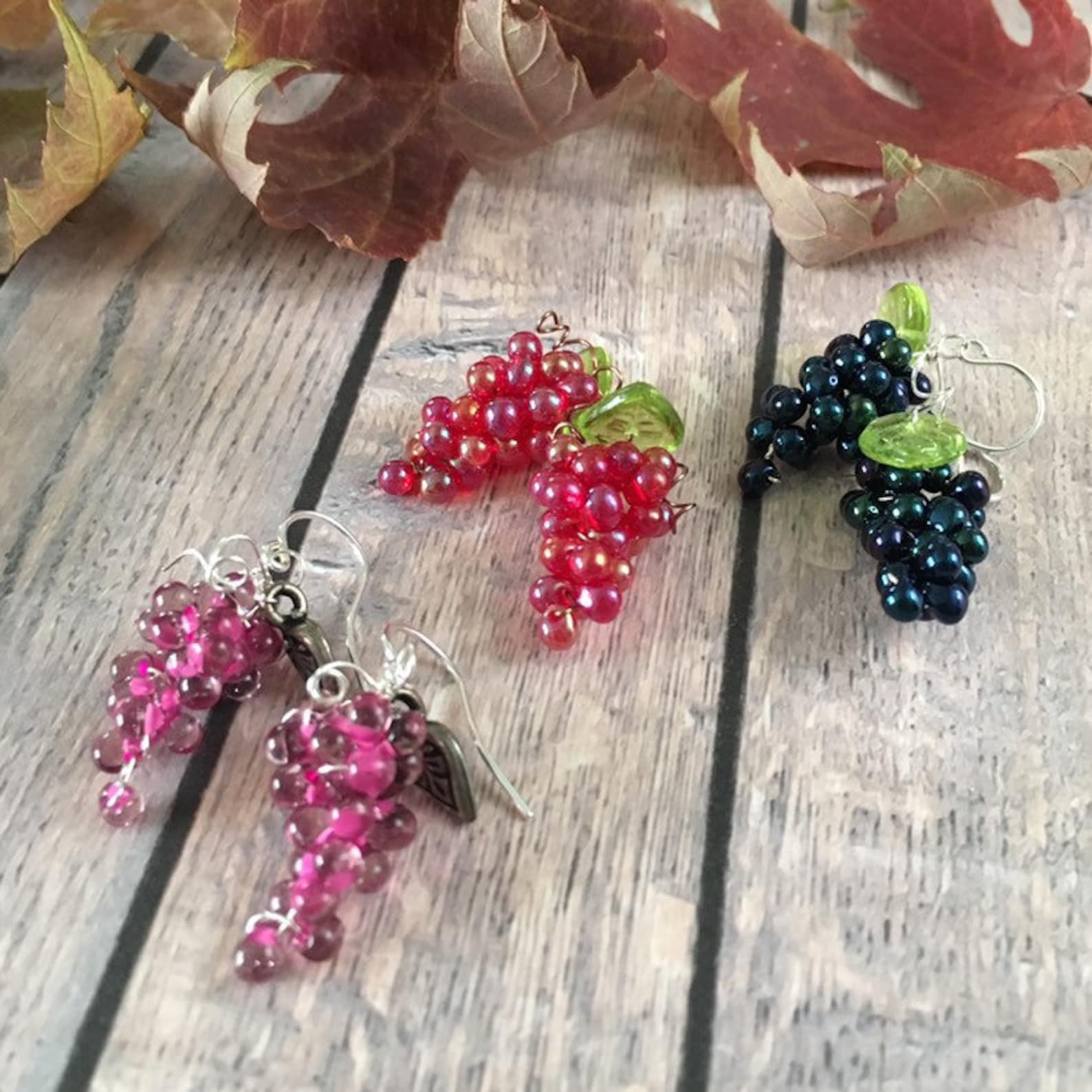 Grape Earrings, Bunch of Grapes, Grapevines, Fun Fall Jewellery, Unique ...