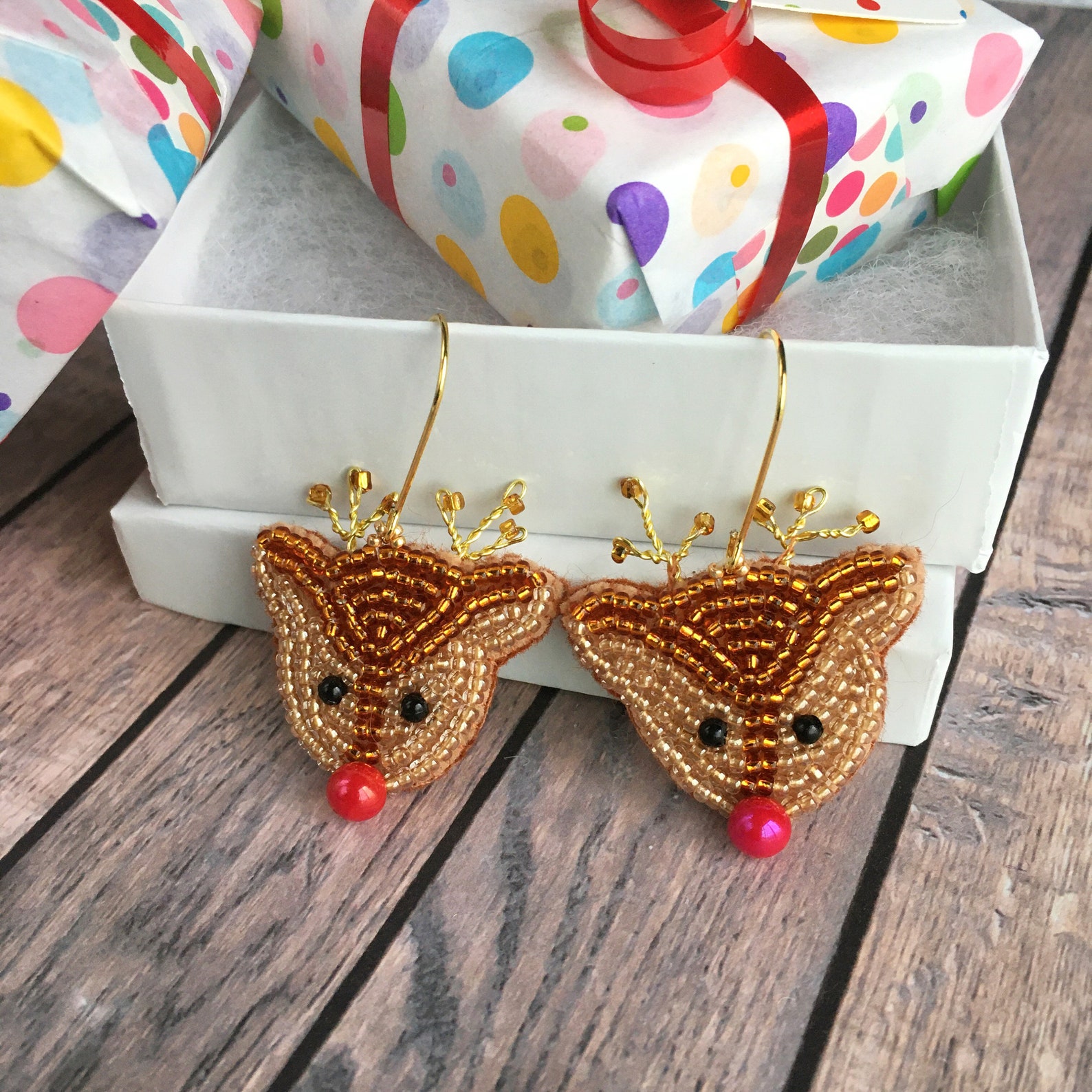 Rudolph Christmas Earrings Red Nosed Reindeer Novelty Holiday | Etsy