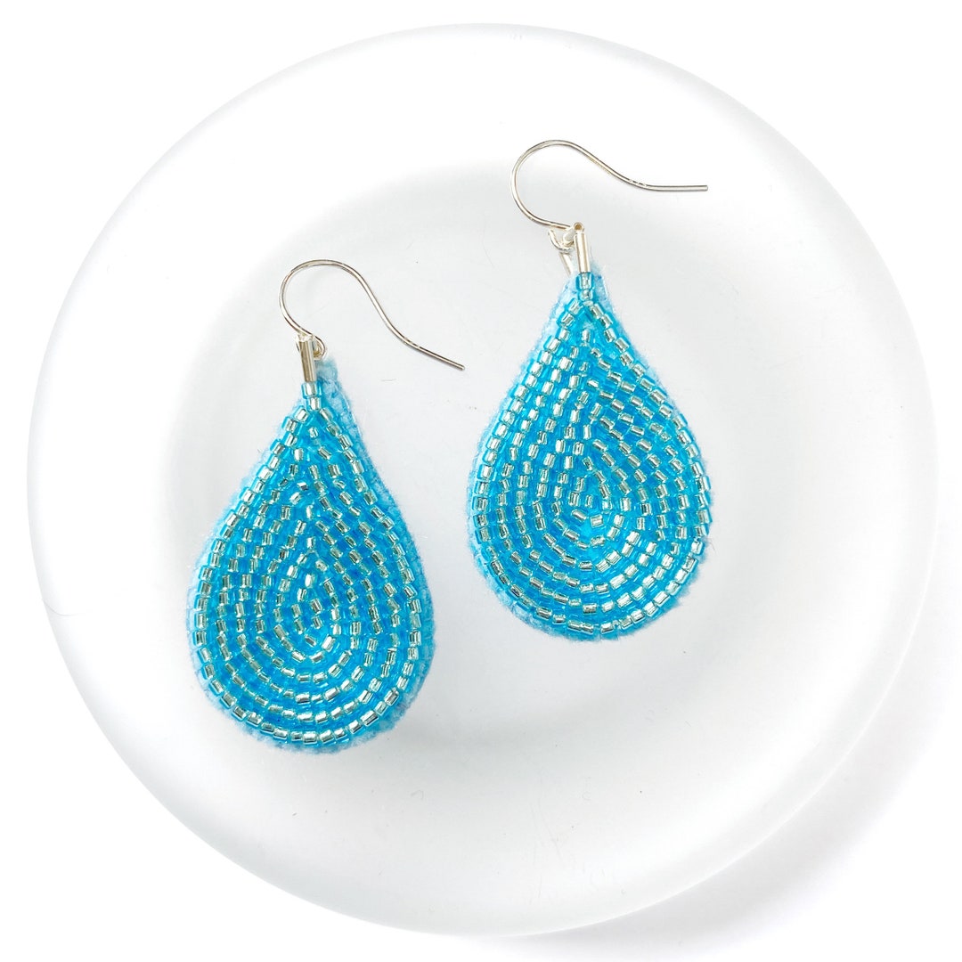 Raindrop Earrings, Hand Beaded Weather-themed Jewellery, Hypoallergenic ...