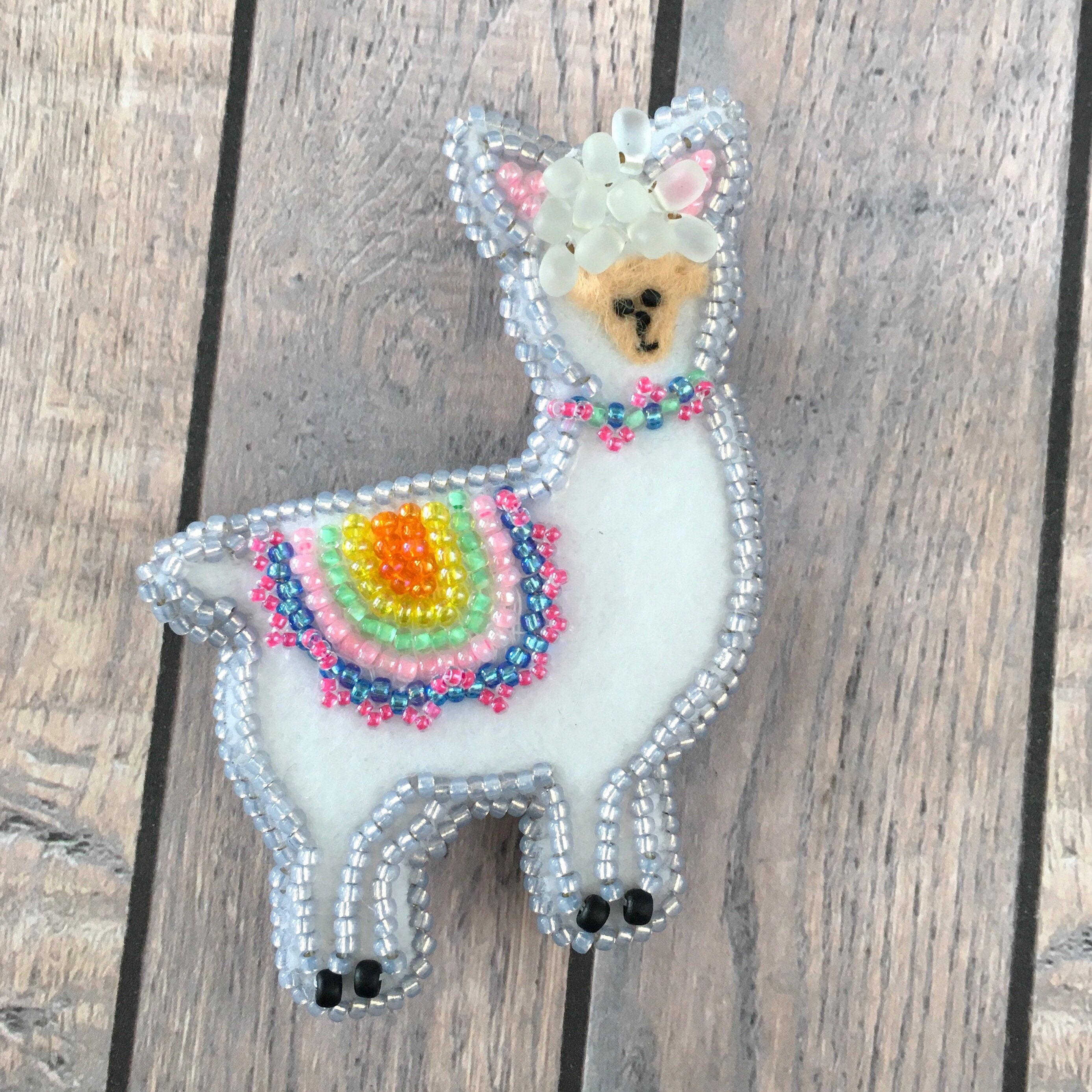 Alpaca Pin, Hand Beaded Brooch Gift for Llama Lover, White Lapel / Hat ...