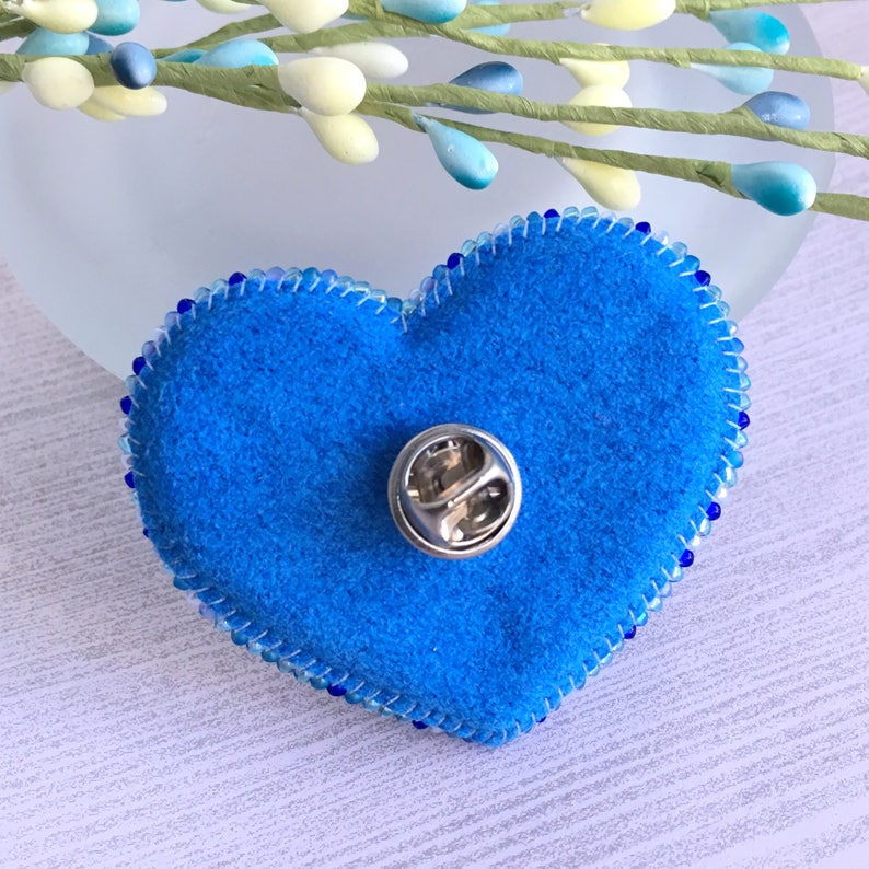 Hand Beaded Heart Brooch, Lapel Pin, Shades of Blue Corsage, Perfect ...