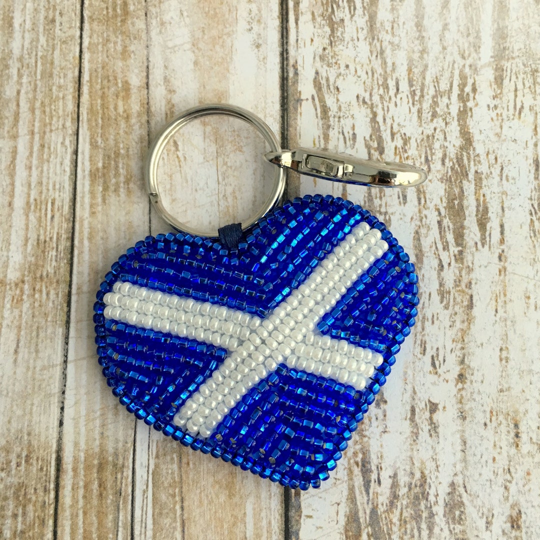 Scotland Flag Keychain, Hand Beaded St Andrews Cross, Scottish Themed ...