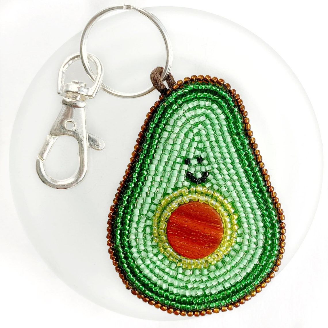 Happy Avocado Keychain, Beaded Kawaii Keyring, Vegan Veggie Gift for ...