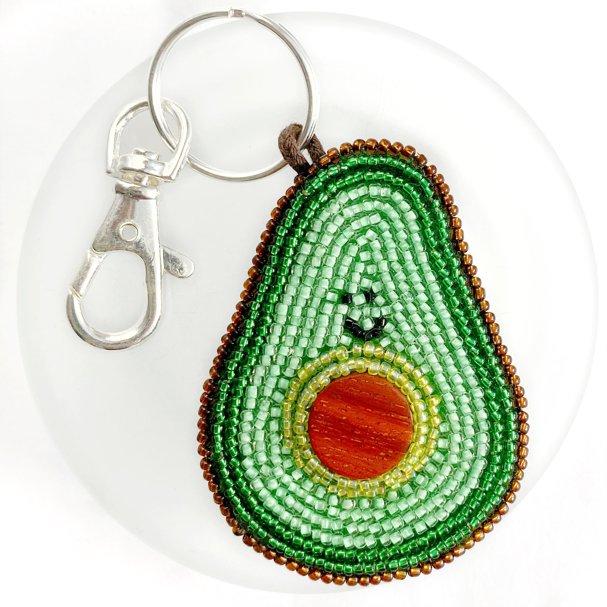 Happy Avocado Keychain, Beaded Kawaii Keyring, Vegan Veggie Gift for ...