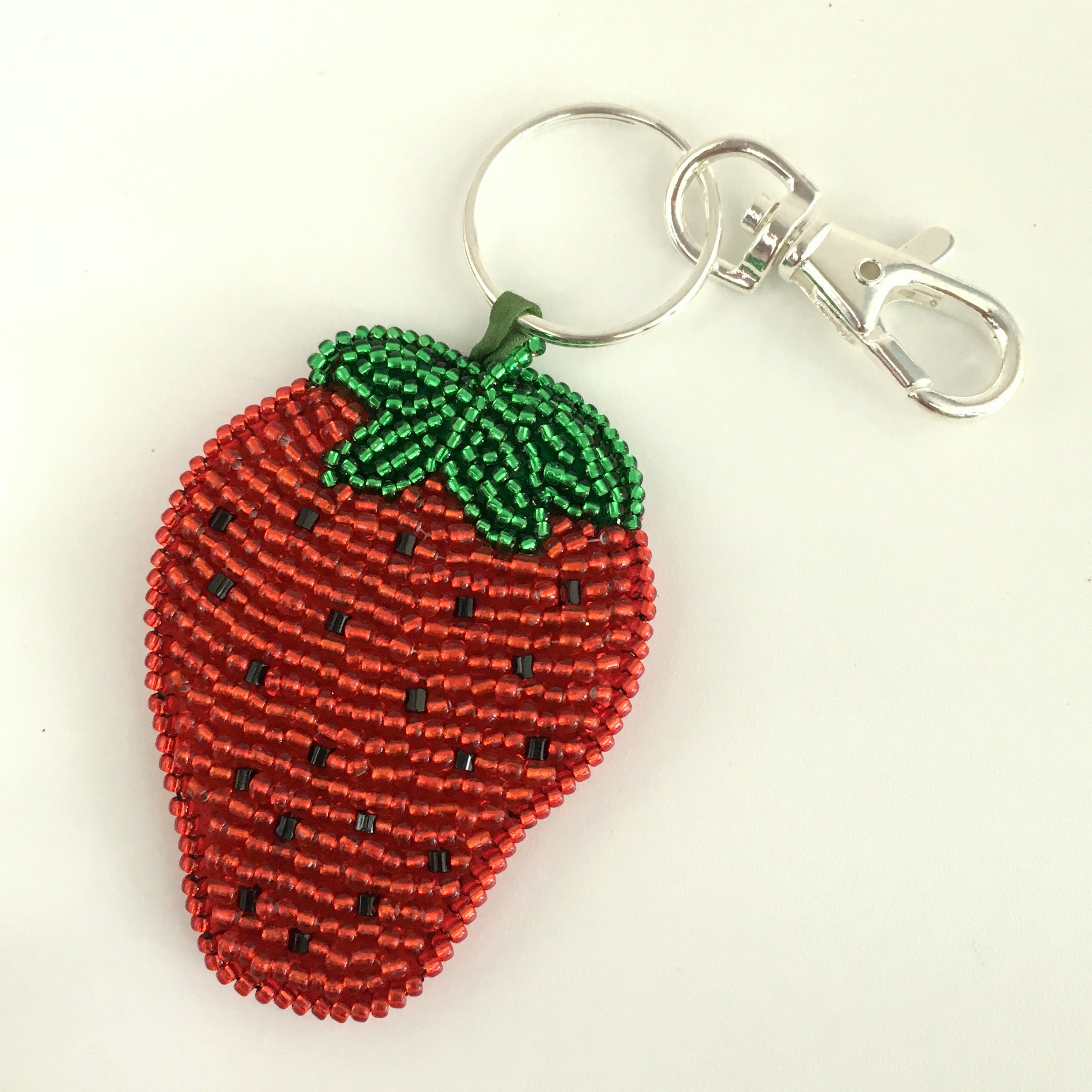 Beaded Strawberry Keychain or Pendant, Hand Embroidered Summer Gift for ...