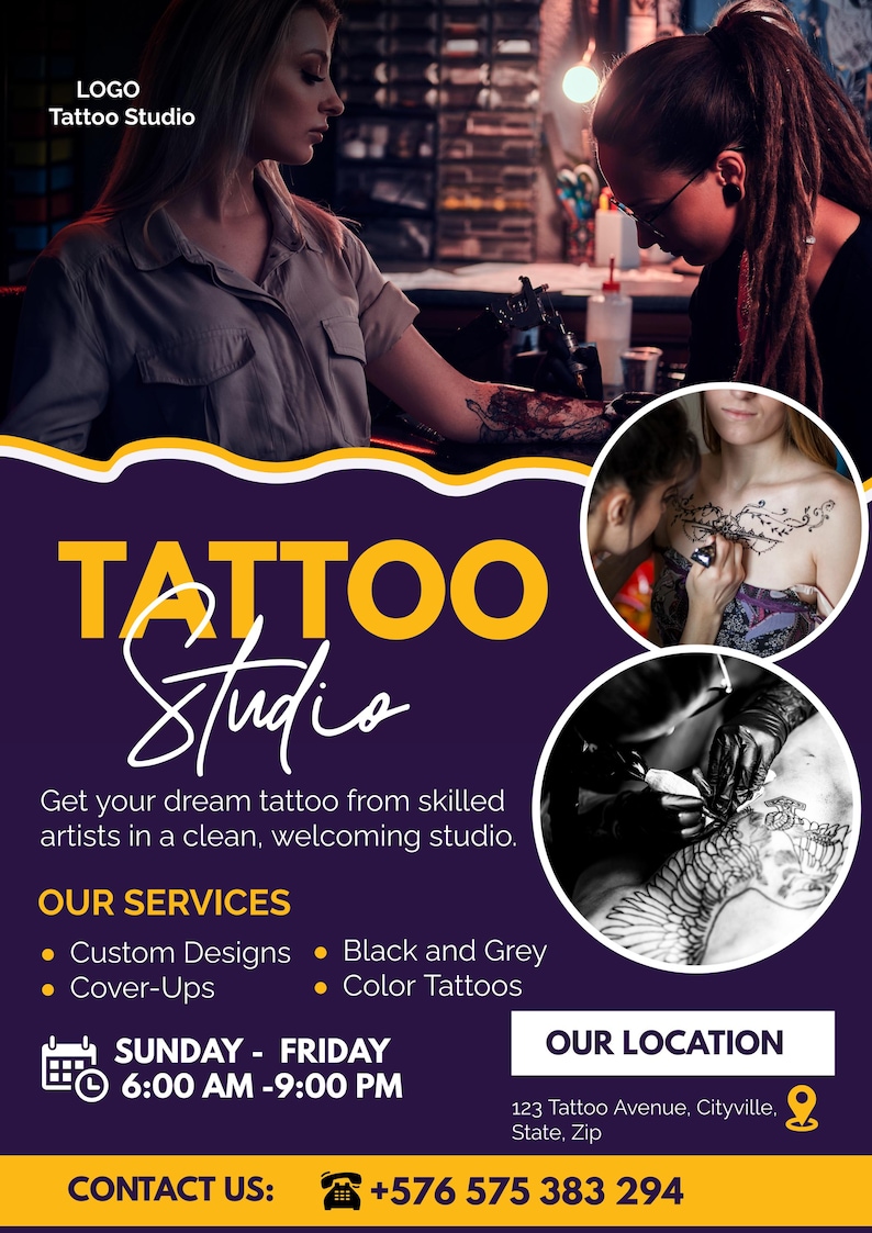 Tattoo Studio Flyer Canva Template Bundle (digital Download) - Etsy UK