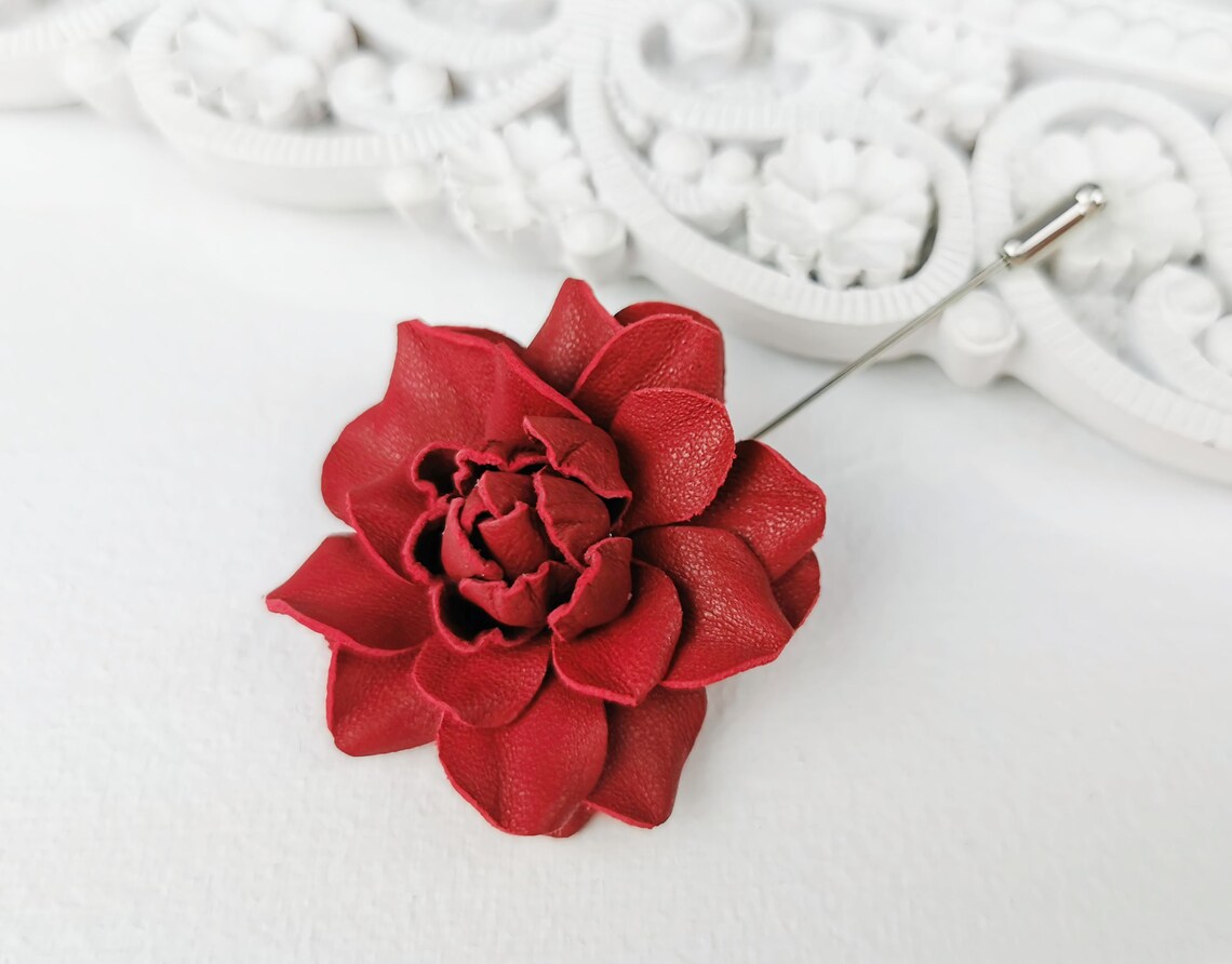 Red Leather Rose Flower Men's Lapel Pin. Rose Flower - Etsy