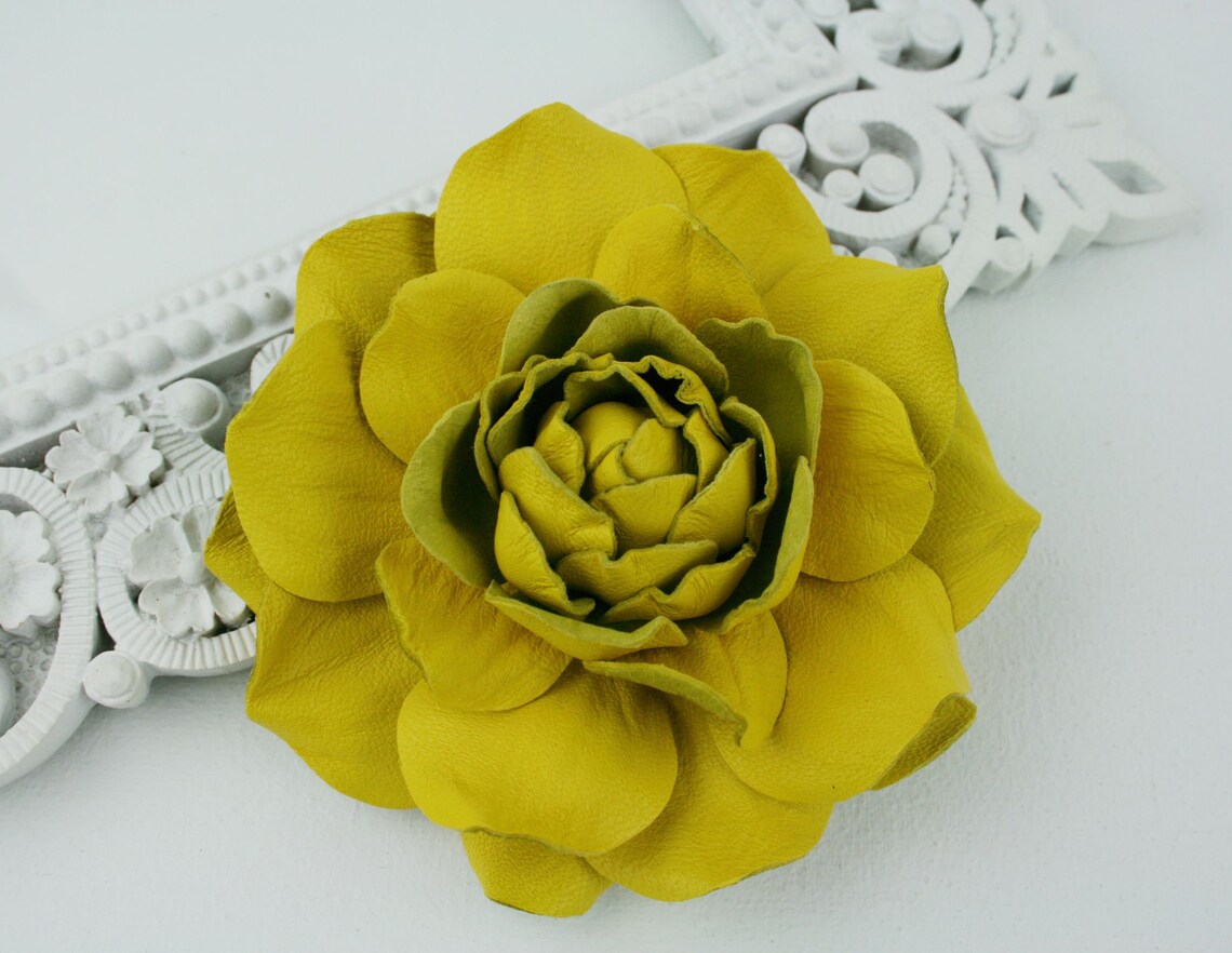 Yellow Leather Rose Flower Brooch Leather Rose Pin Yellow | Etsy