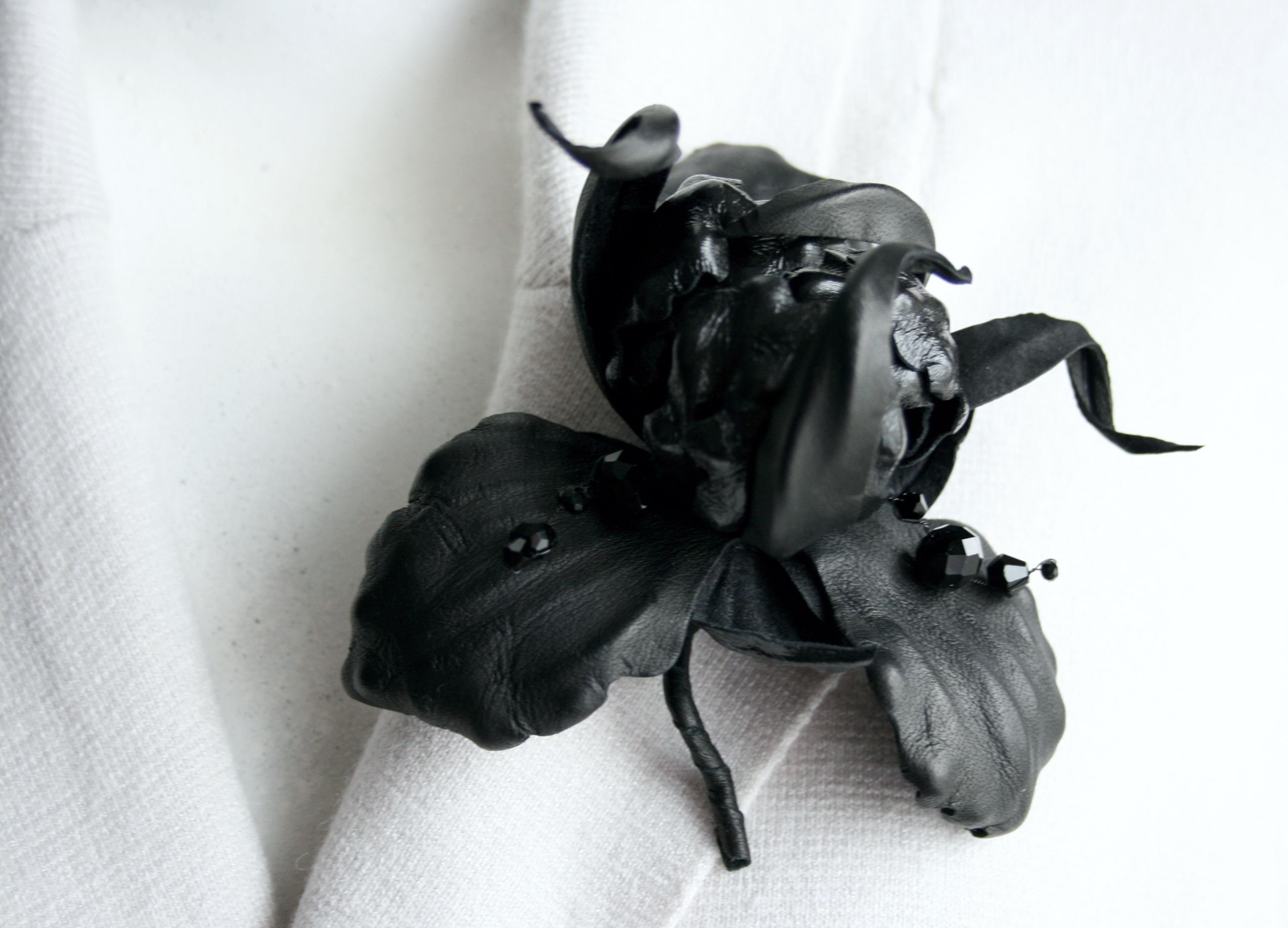 Black Leather Iris Flower Brooch/hairclip Real Leather Pin - Etsy